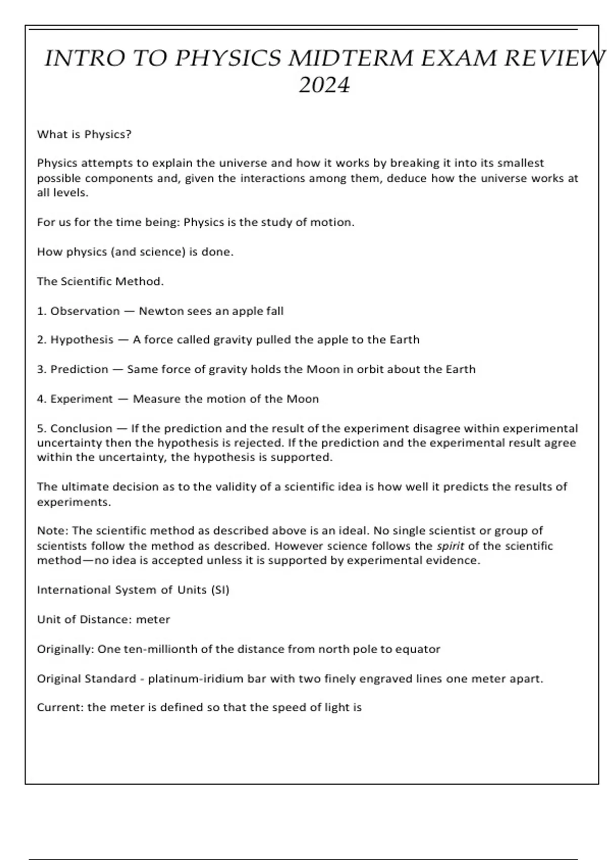 INTRO TO PHYSICS MIDTERM EXAM REVIEW 2024 - Bsn Nursing - Stuvia US