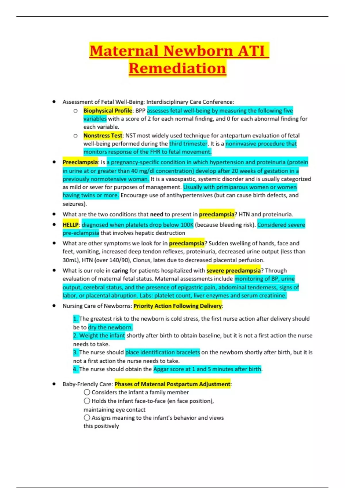 2024 UPDATED Maternal Newborn ATI Remediation - Maternal Newborn ATI ...