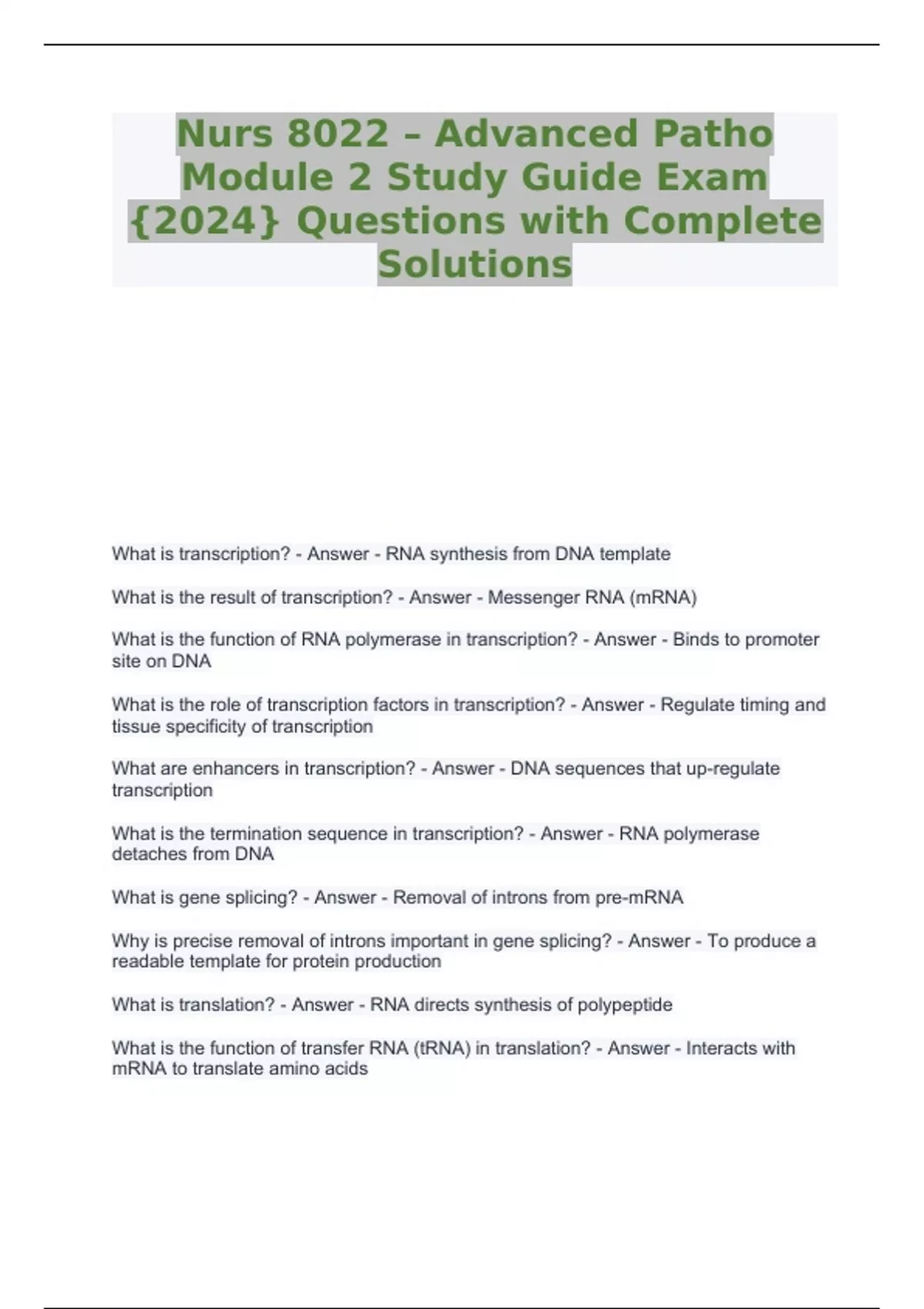 Nurs 8022 – Advanced Patho Module 2 Study Guide Exam {2024} Questions ...
