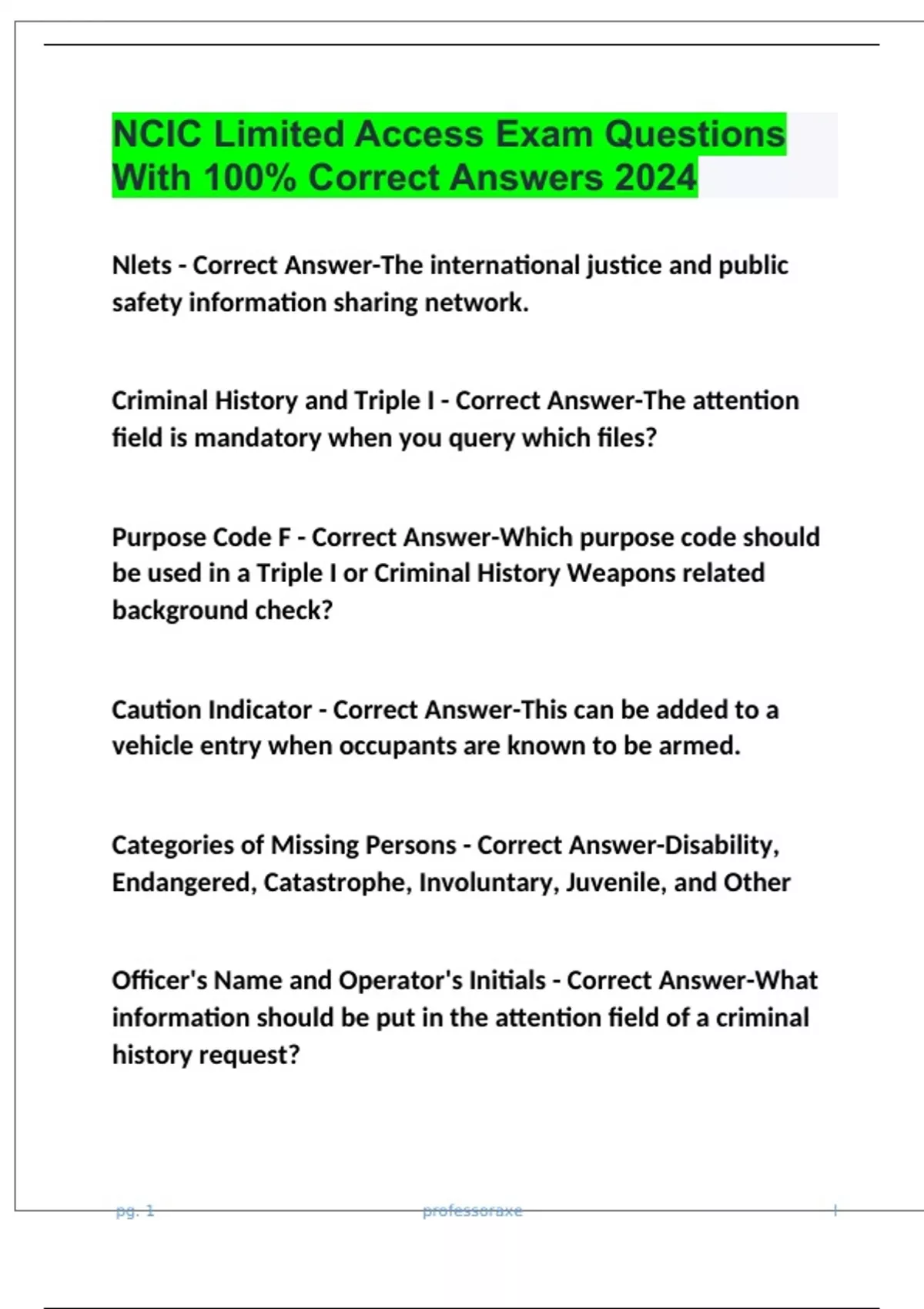 NCIC Limited Access Exam Questions With 100% Correct Answers 2024 ...