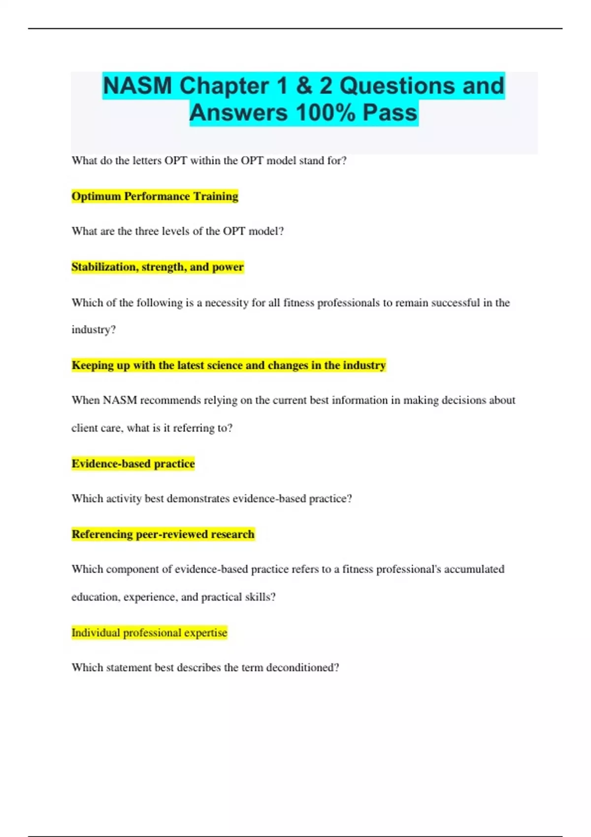 NASM Chapter 1 & 2 Questions and Answers 100% Pass - NASM Chapter 1 & 2 ...