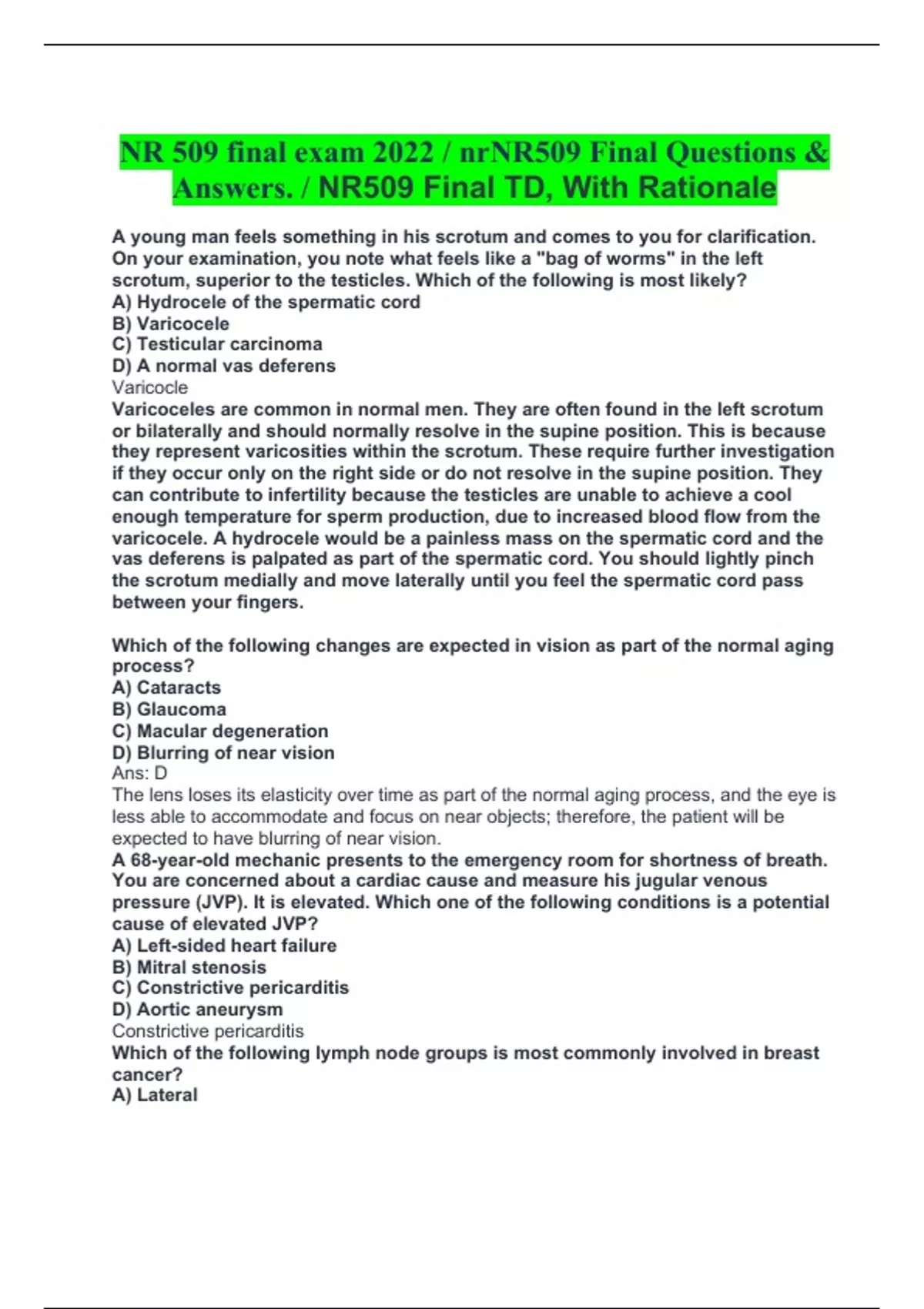 NR 509 final exam 2022 / nrNR509 Final Questions & Answers. / NR509 Final TD, With Rationale ...