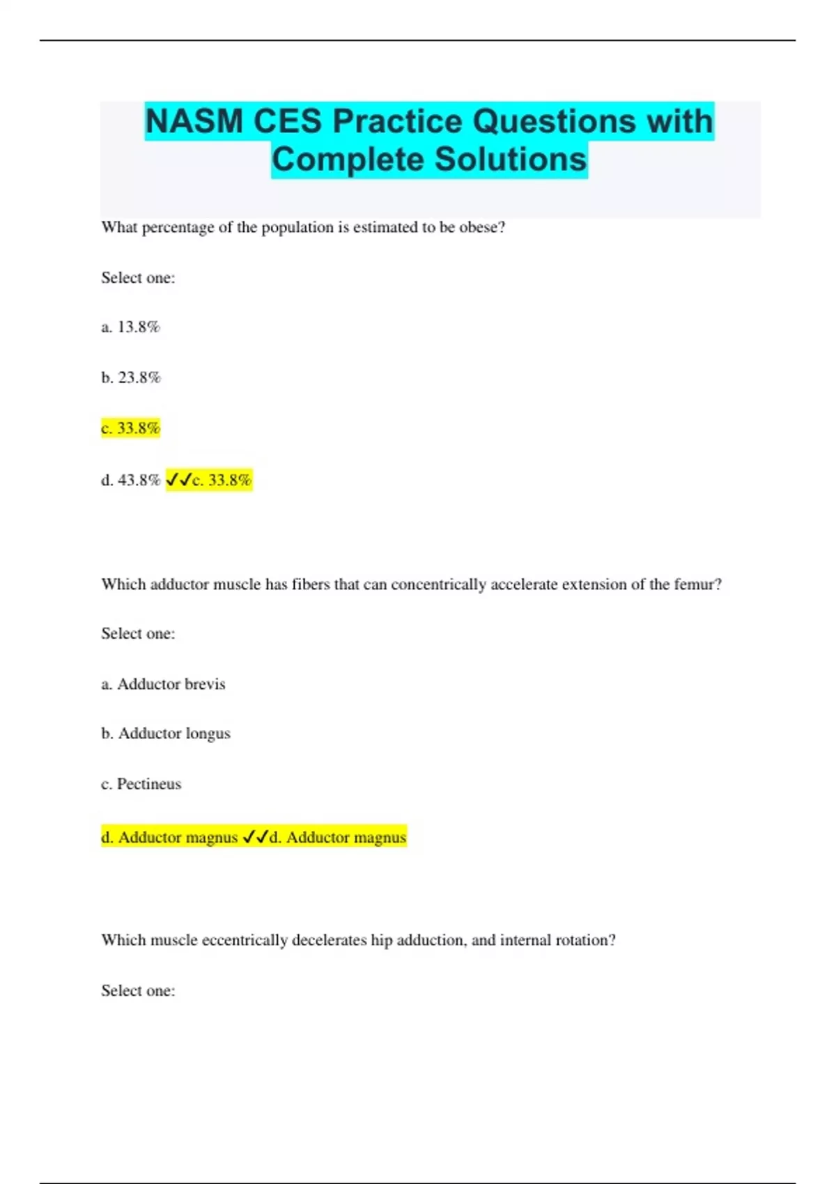 NASM CES Practice Questions with Complete Solutions - NASM CES - Stuvia US