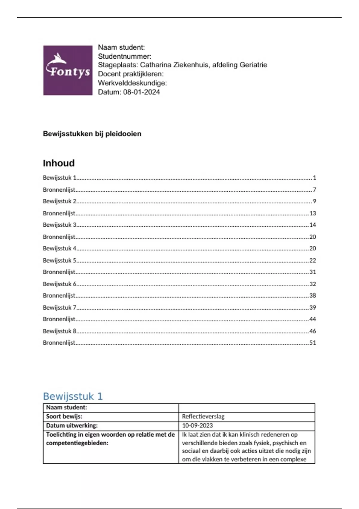 Bewijslasten praktijkleren 4 stage HBO-verpleegkunde - Praktijkleren 4 ...