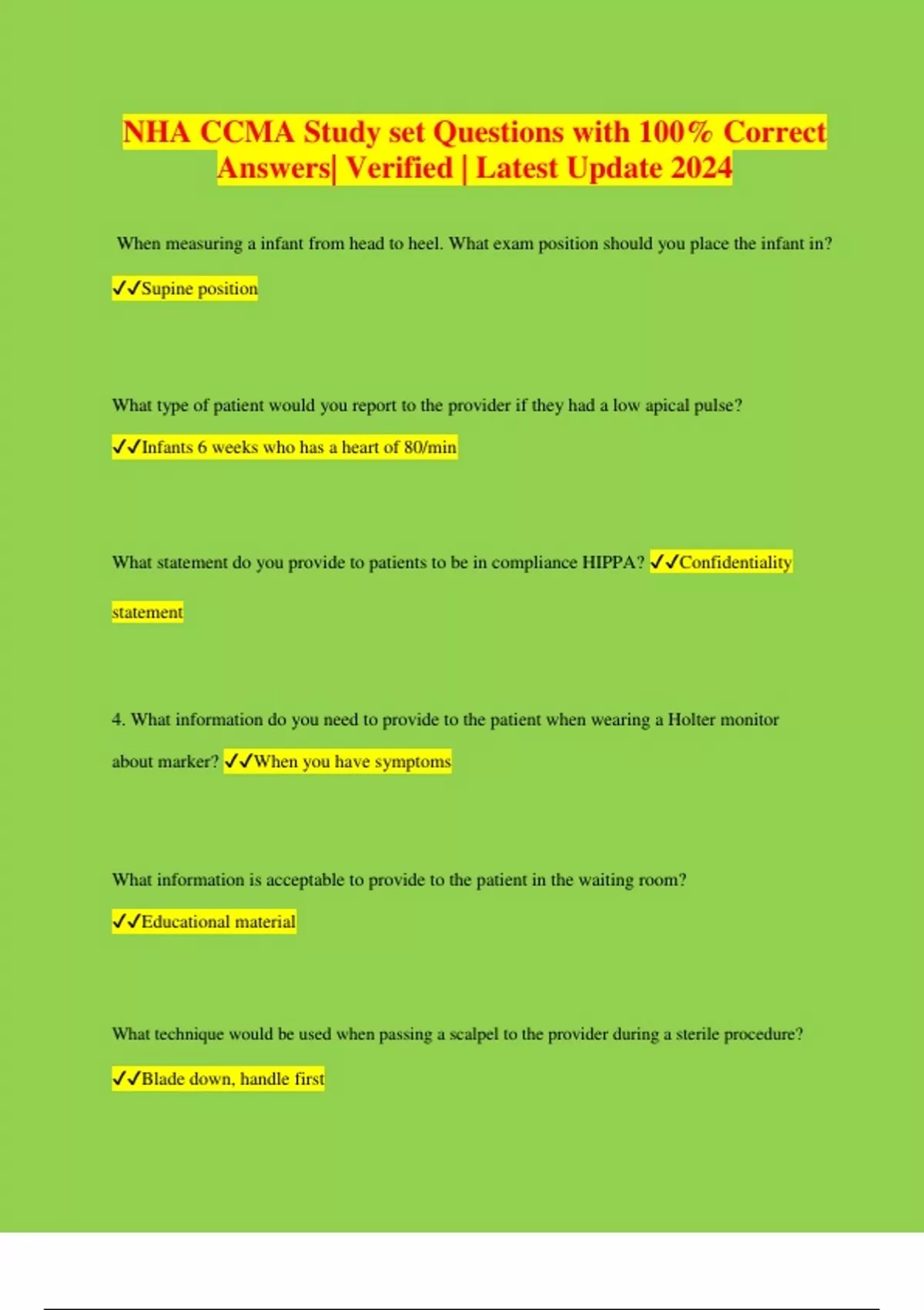 NHA CCMA Study set Questions with 100% Correct Answers| Verified ...