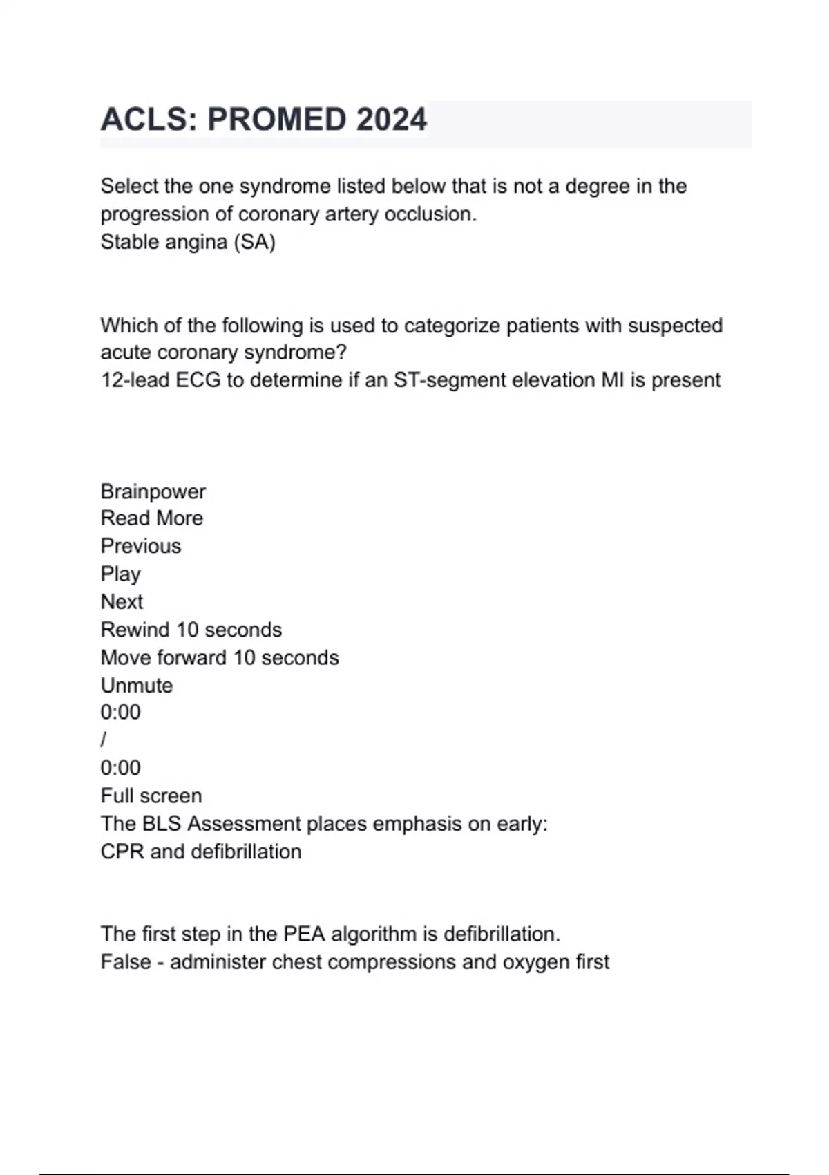 ACLS: PROMED 2024 Exam Questions with correct Answers( A+ GRADED 100% ...