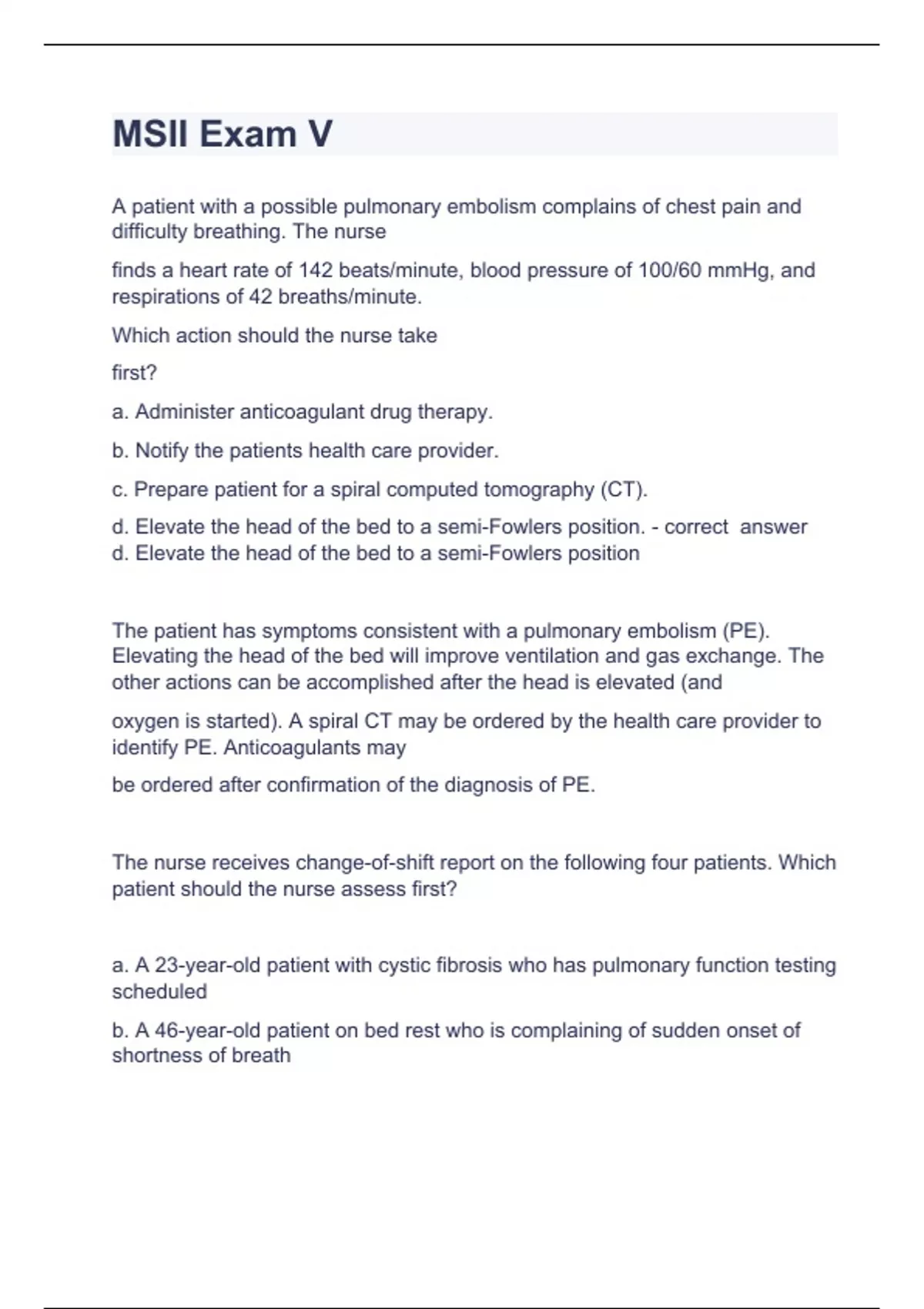 MSII Exam V questions and answers 100% correct 2024 - MSII - Stuvia US
