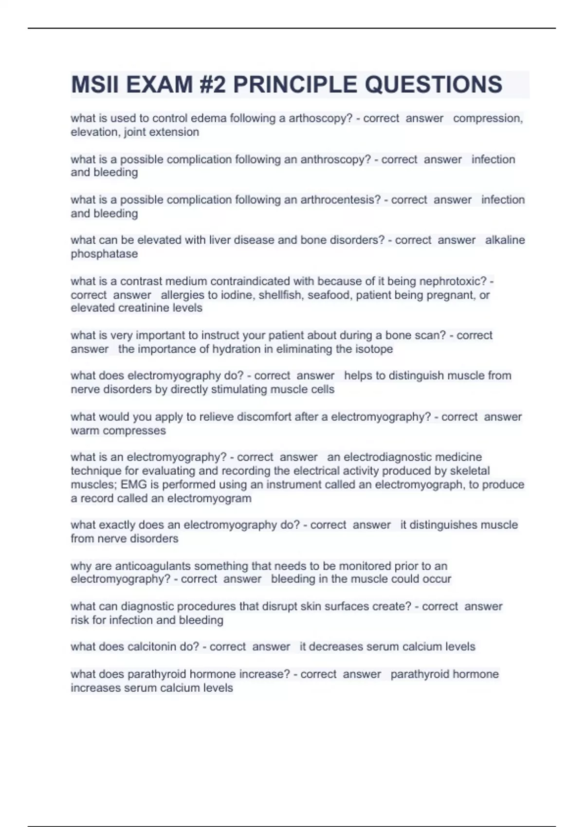 MSII EXAM b questions and answers already solved 2024 - MSII - Stuvia US