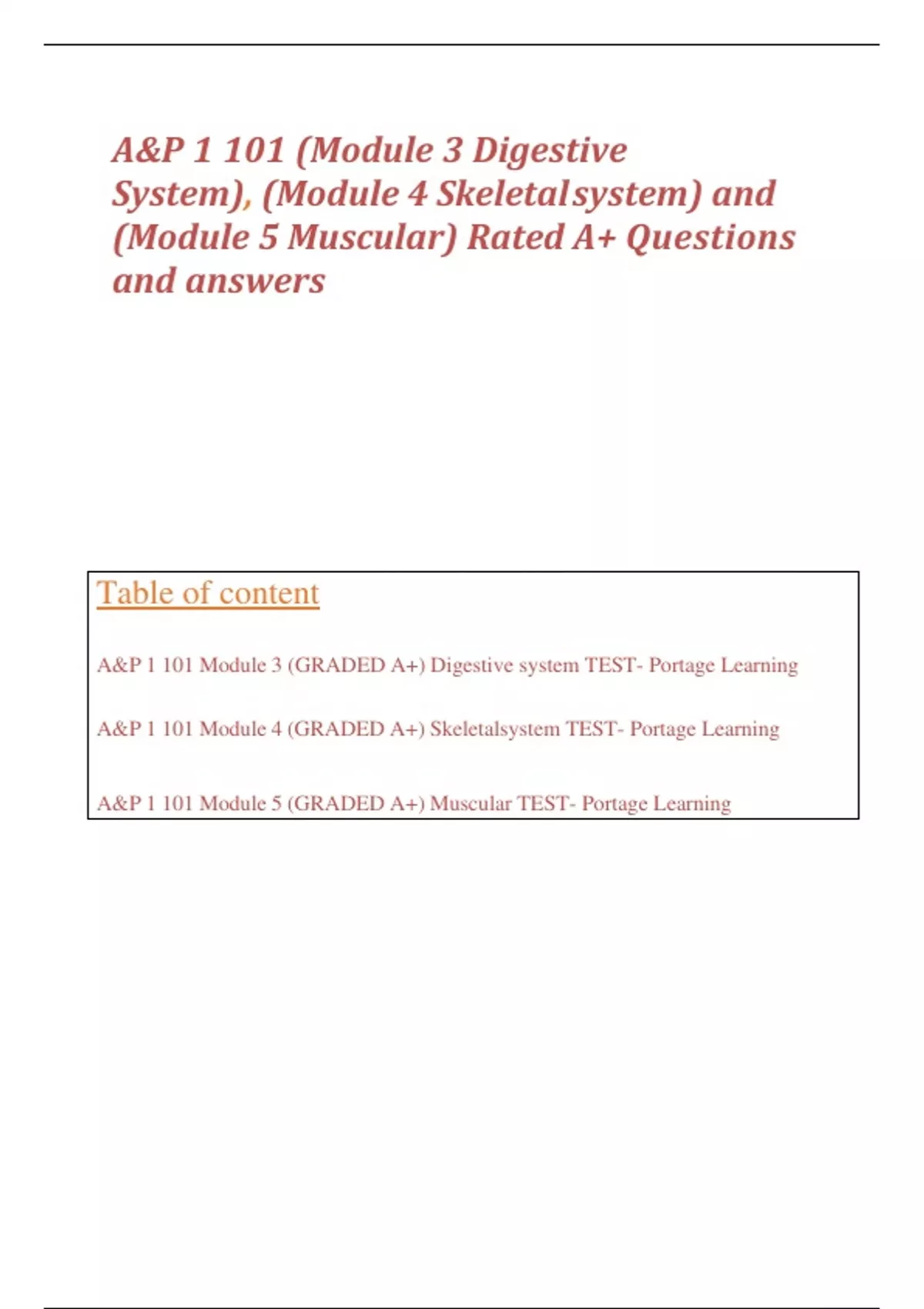 A&P 1 101 (Module 3 Digestive System), (Module 4 Skeletal system) and ...