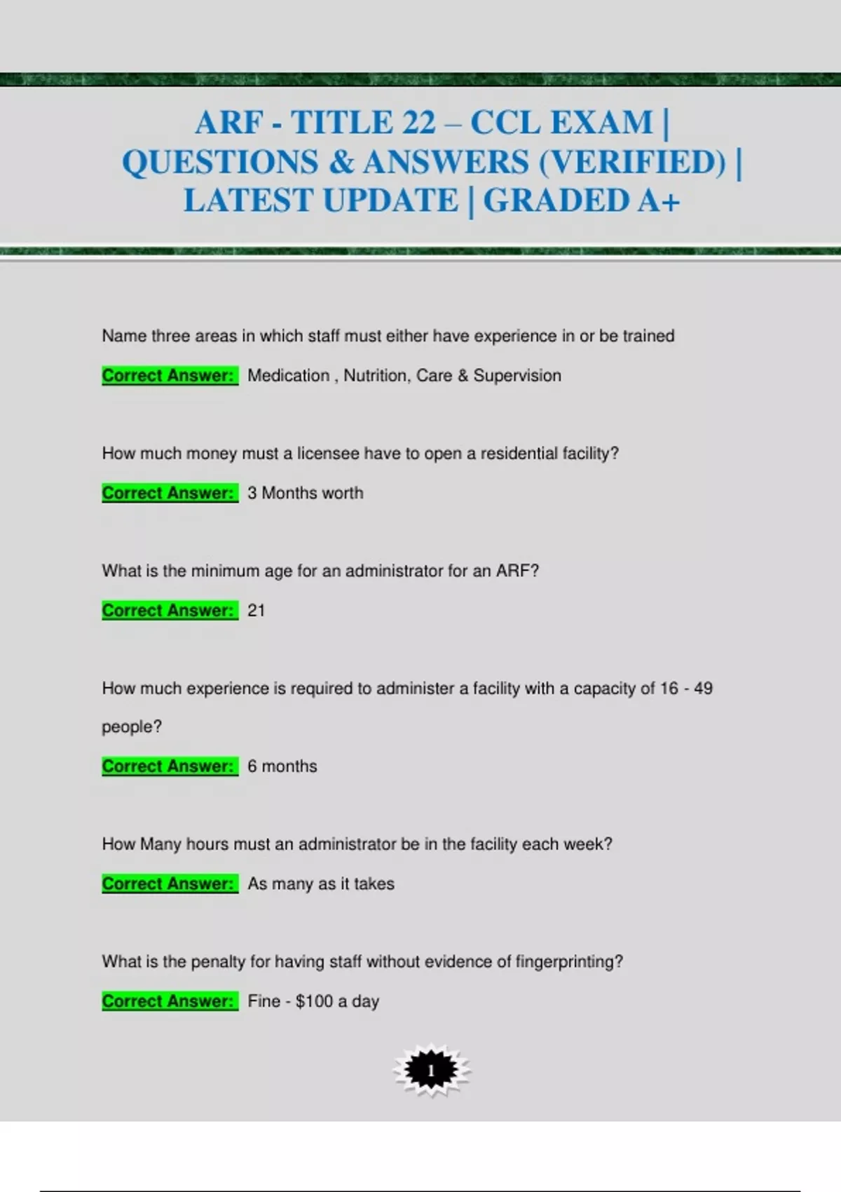 ARF - TITLE 22 – CCL EXAM | QUESTIONS & ANSWERS (VERIFIED) | LATEST ...