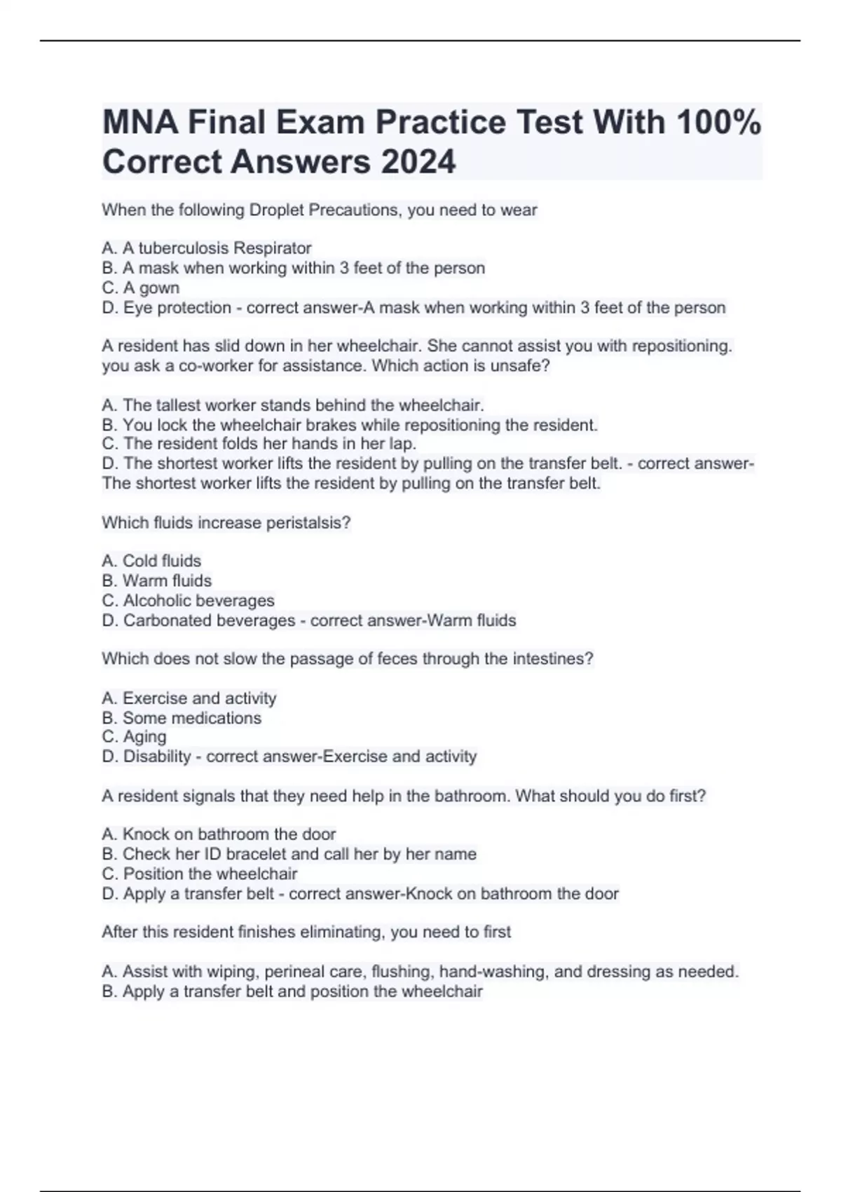 MNA Final Exam Practice Test With 100% Correct Answers 2024 - MNA ...