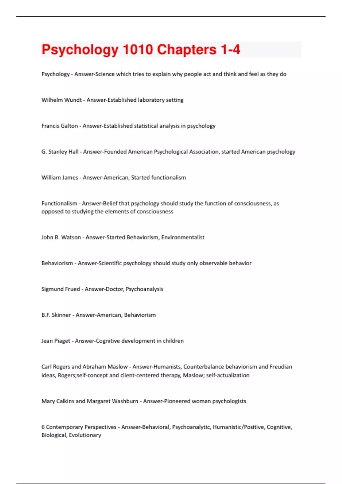 Psychology 1010 Chapters 1-4 Questions With 100% Correct Answers. - Psychology 1010 Chapters 1-4 ...
