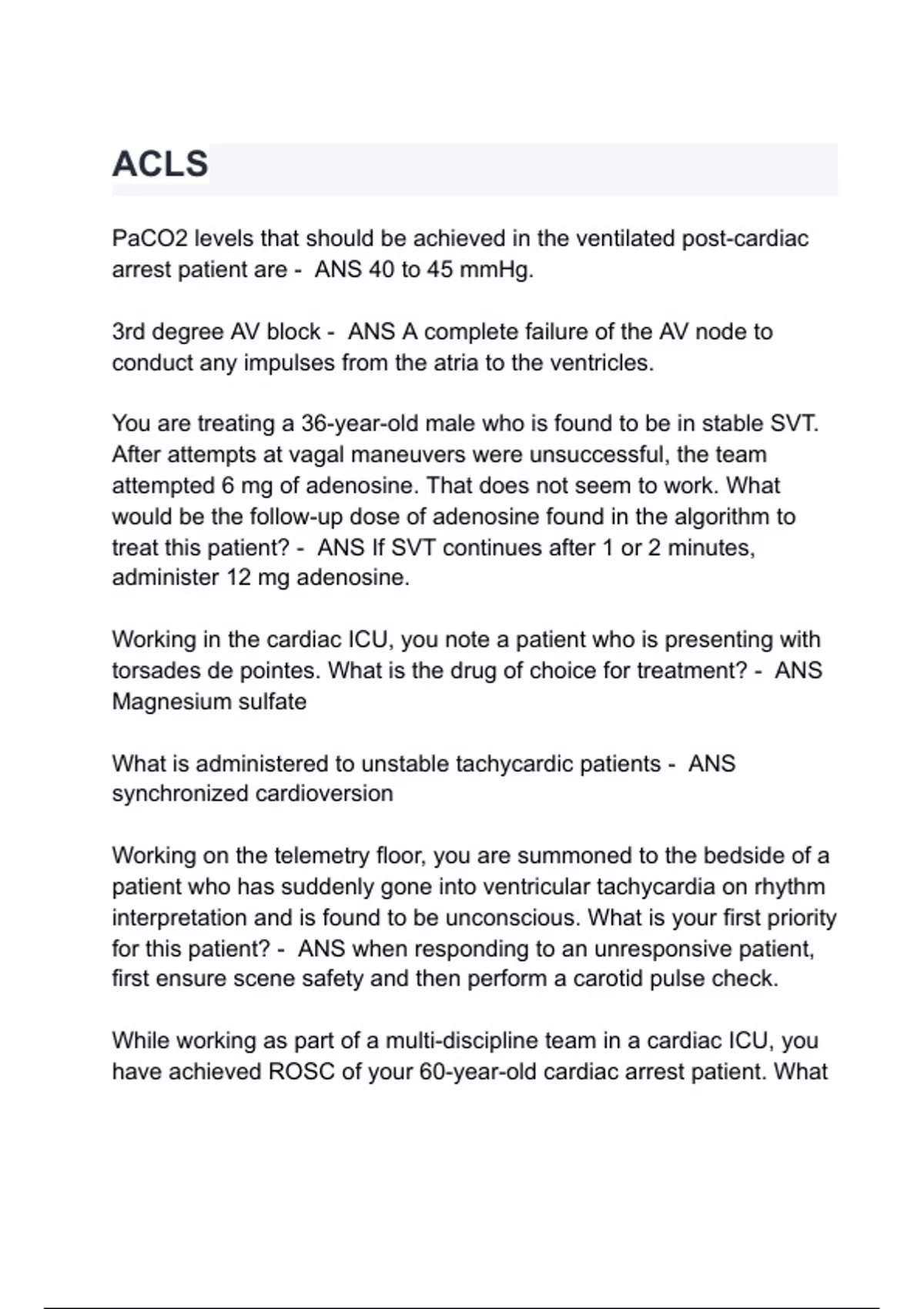 ACLS Exam Questions with correct Answers 2024/2025( A+ GRADED 100% ...