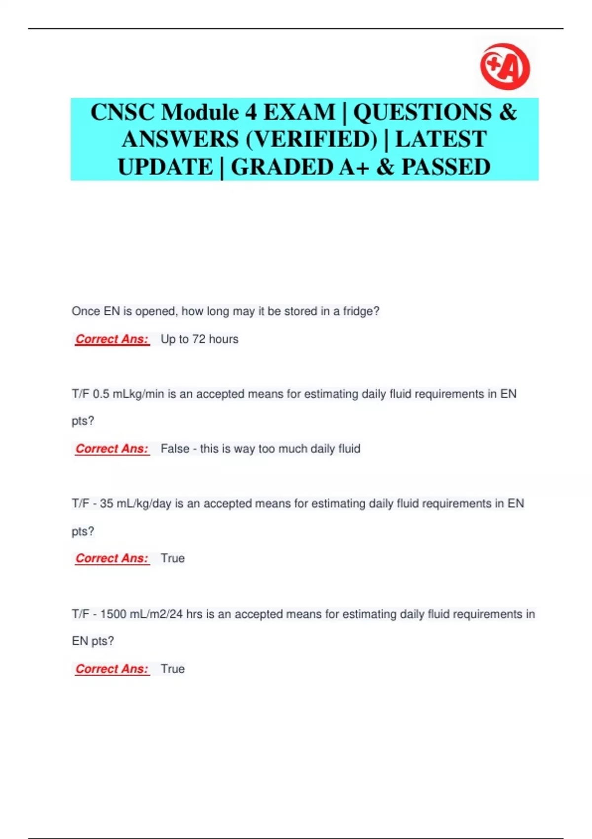 CNSC MODULE NUTRITIONAL ASSESSMENT EXAM | QUESTIONS & ANSWERS (VERIFIED ...