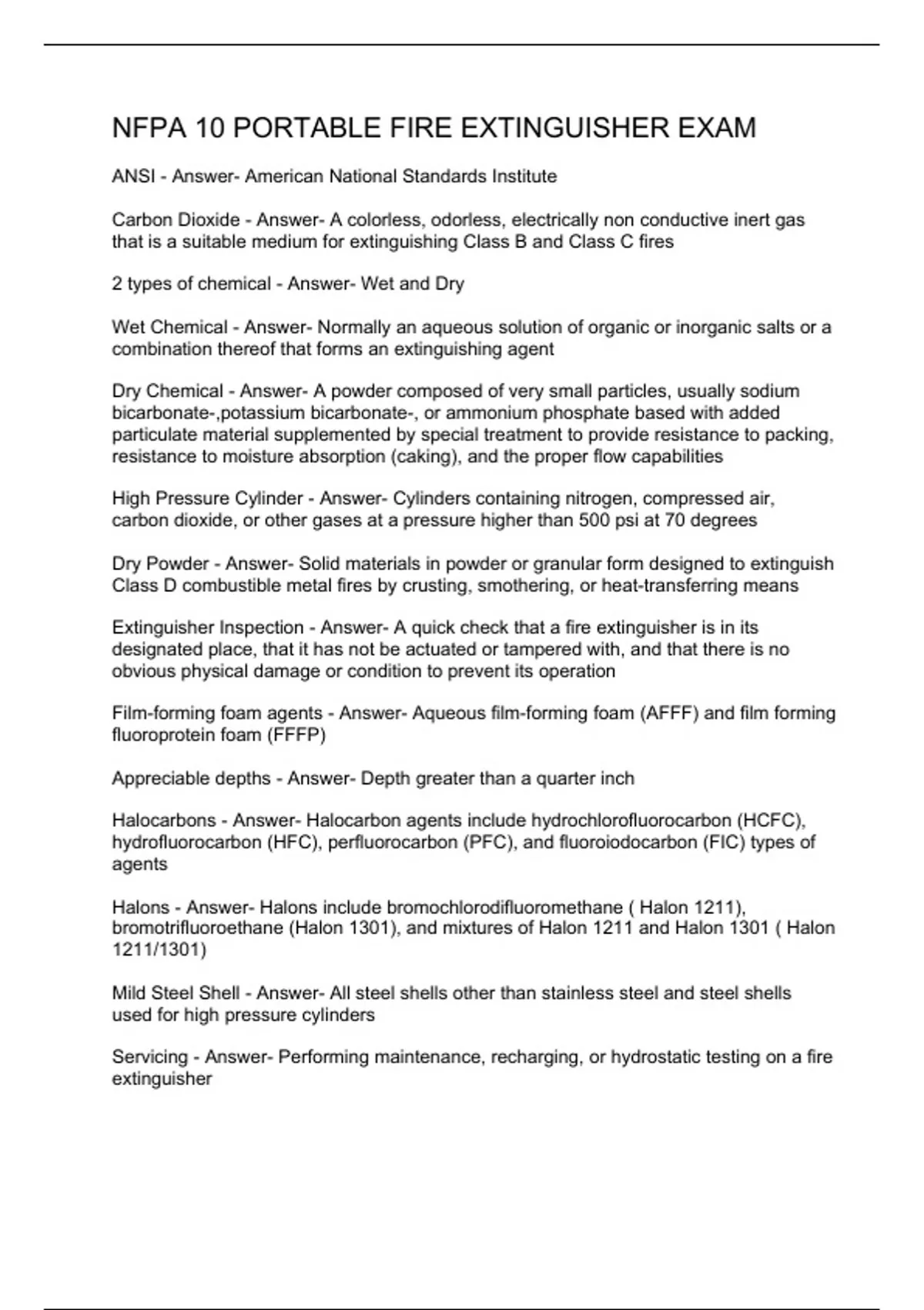 NFPA 10 PORTABLE FIRE EXTINGUISHER EXAM - NFPA 10 - Stuvia US