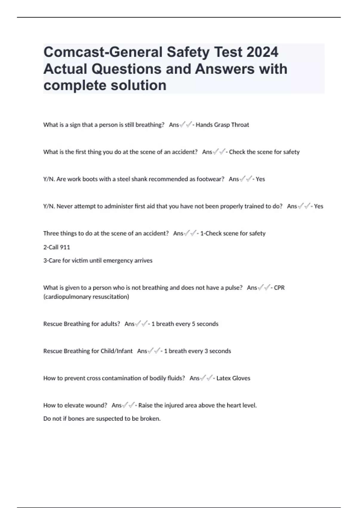 Comcast-General Safety Test 2024 Actual Questions and Answers with ...