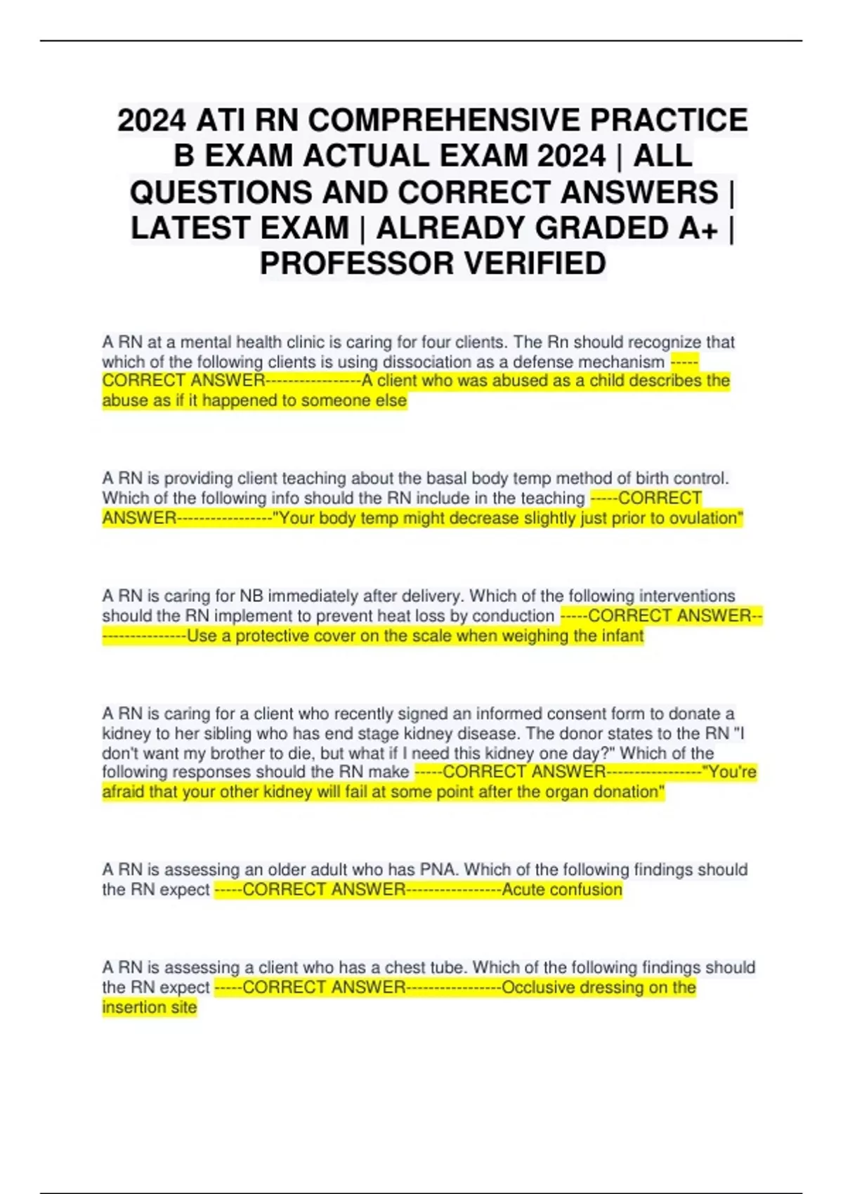2024 ATI RN COMPREHENSIVE PRACTICE B EXAM ACTUAL EXAM 2024 | ALL ...