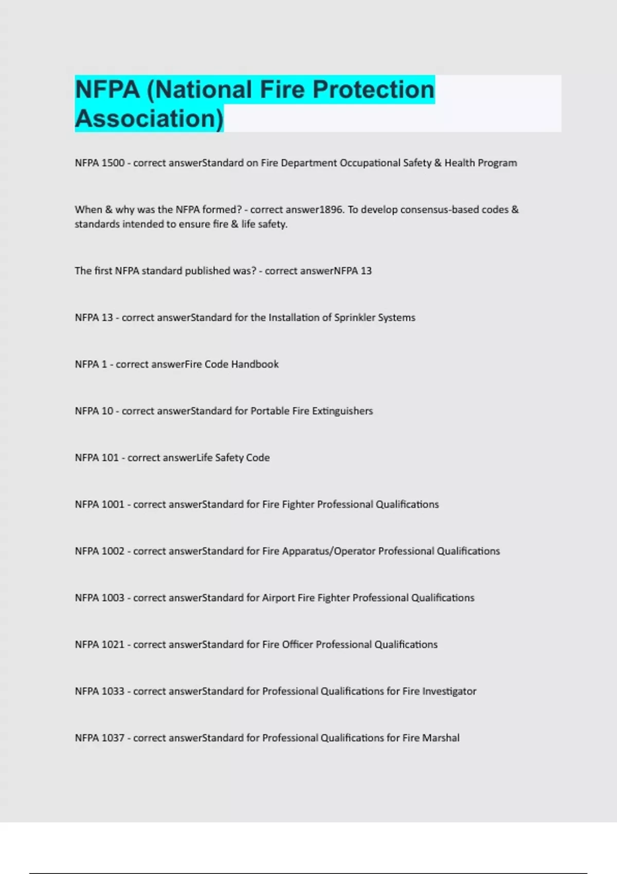 NFPA (National Fire Protection Association) Questions and answers ...
