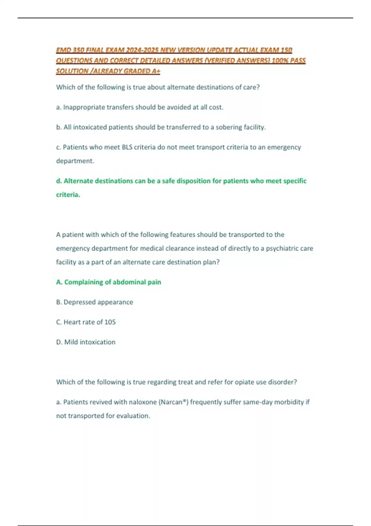 EMD 350 FINAL EXAM NEW VERSION UPDATE ACTUAL EXAM 150 QUESTIONS AND ...