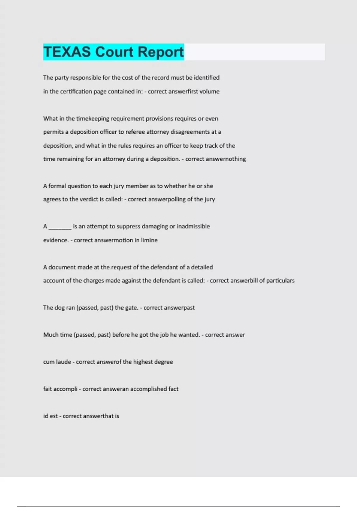 TEXAS Court Report Questions and answers latest update - Texas court ...