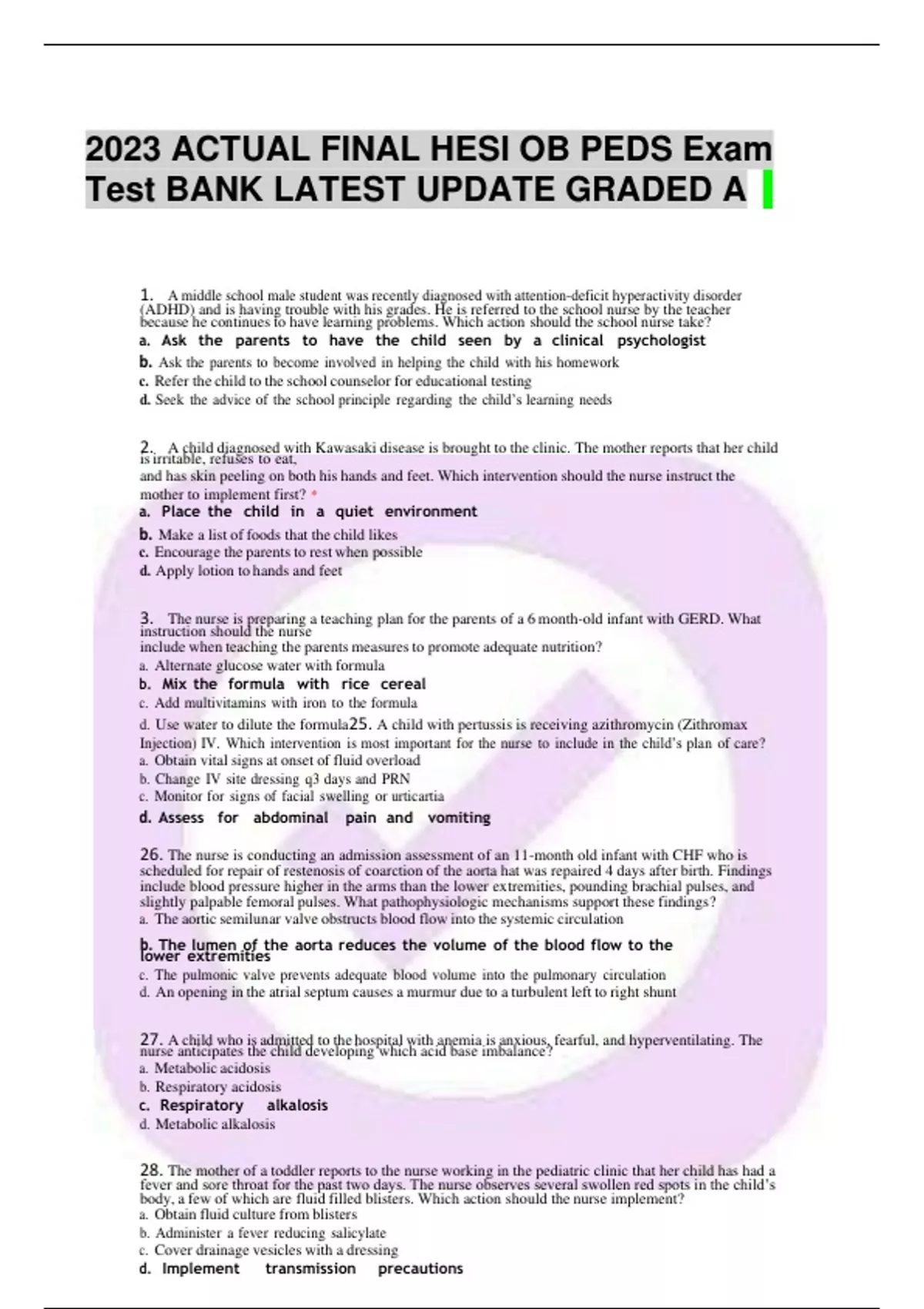 2023 ACTUAL FINAL HESI OB PEDS Exam Test BANK LATEST UPDATE GRADED A ...