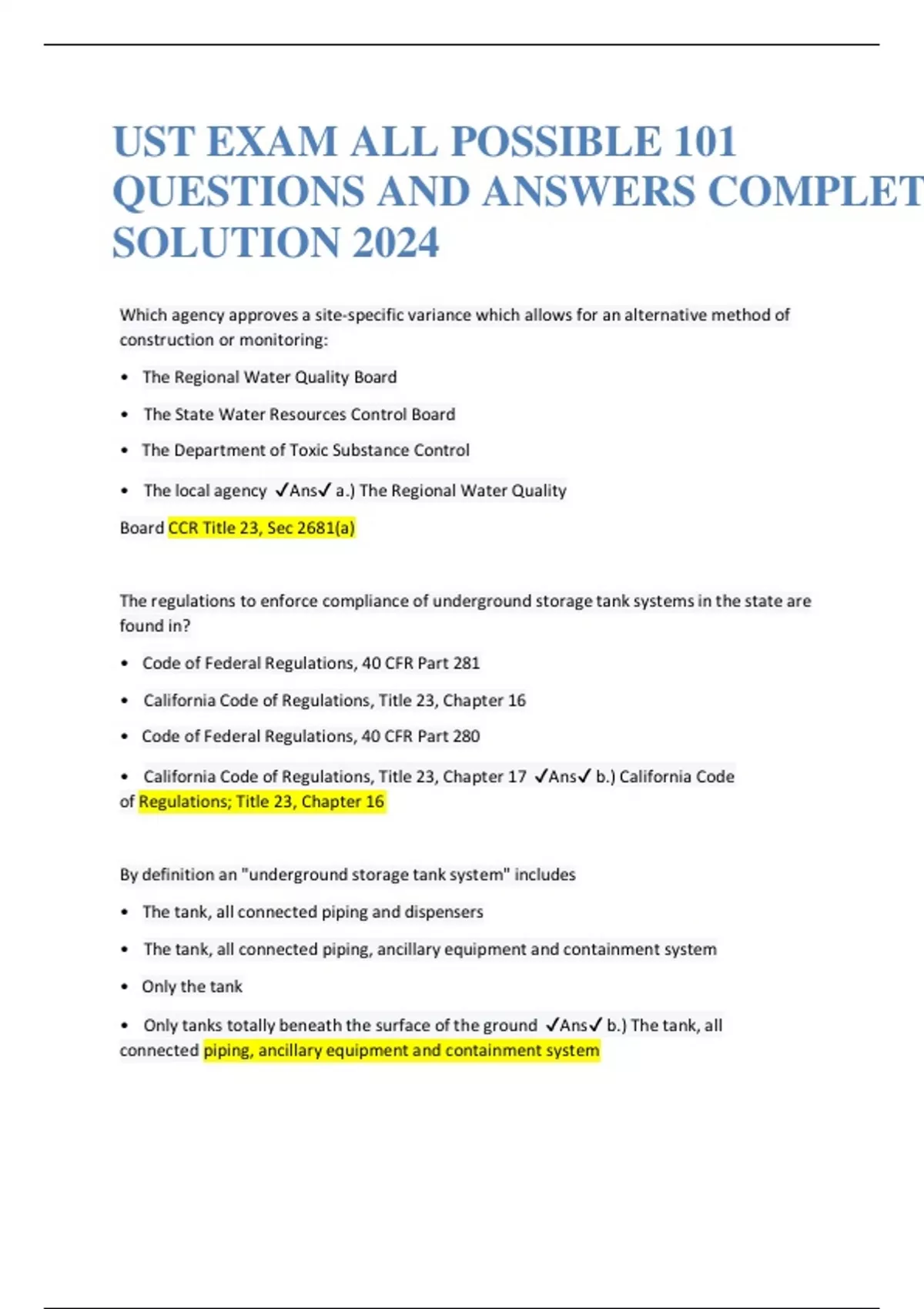 UST EXAM ALL POSSIBLE 101 QUESTIONS AND ANSWERS COMPLETE SOLUTION 2024 - UST - Stuvia US