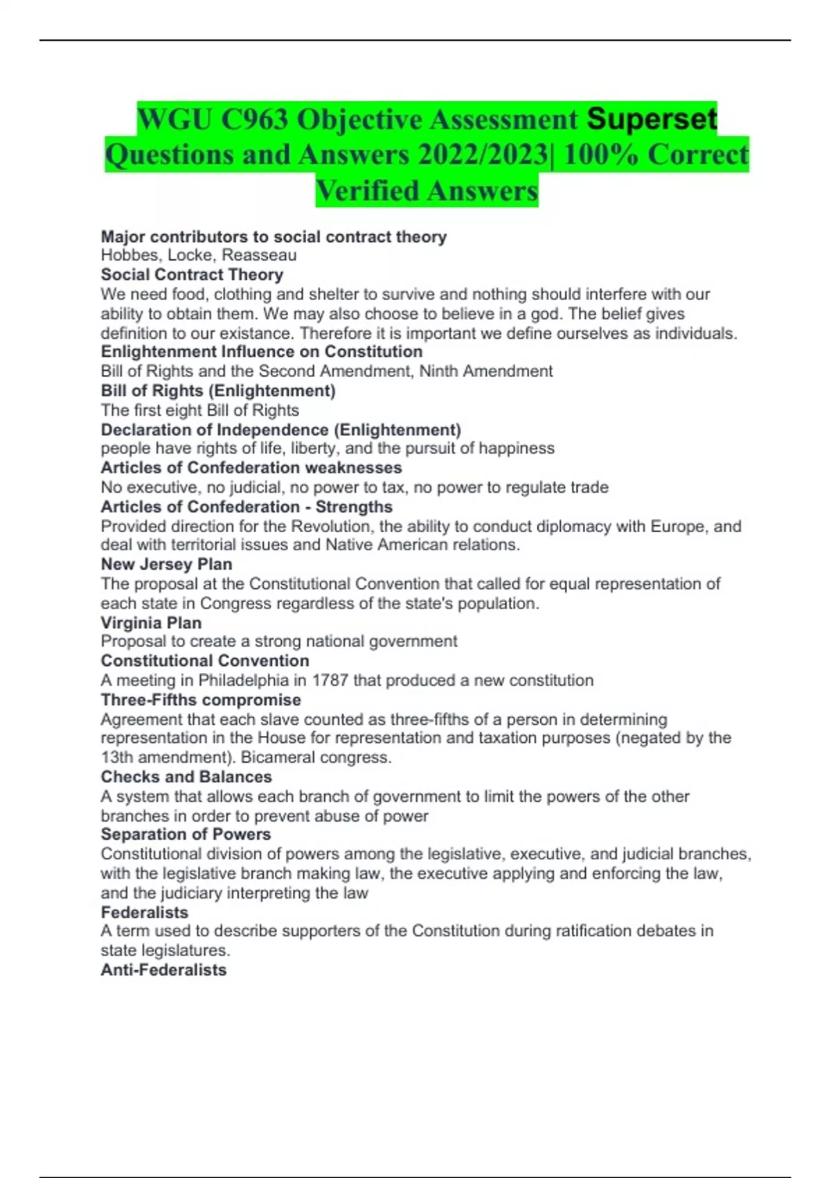 WGU C963 Objective Assessment Superset Questions and Answers 2022/2023 ...