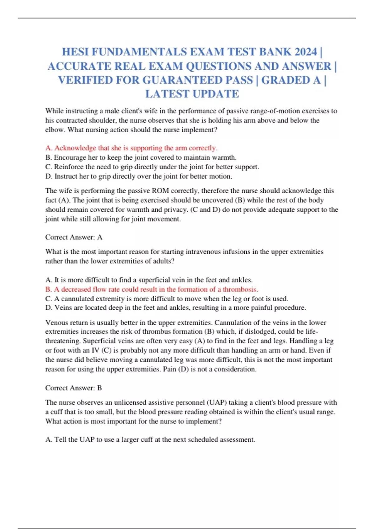 HESI FUNDAMENTALS EXAM TEST BANK 2024 | ACCURATE REAL EXAM QUESTIONS ...