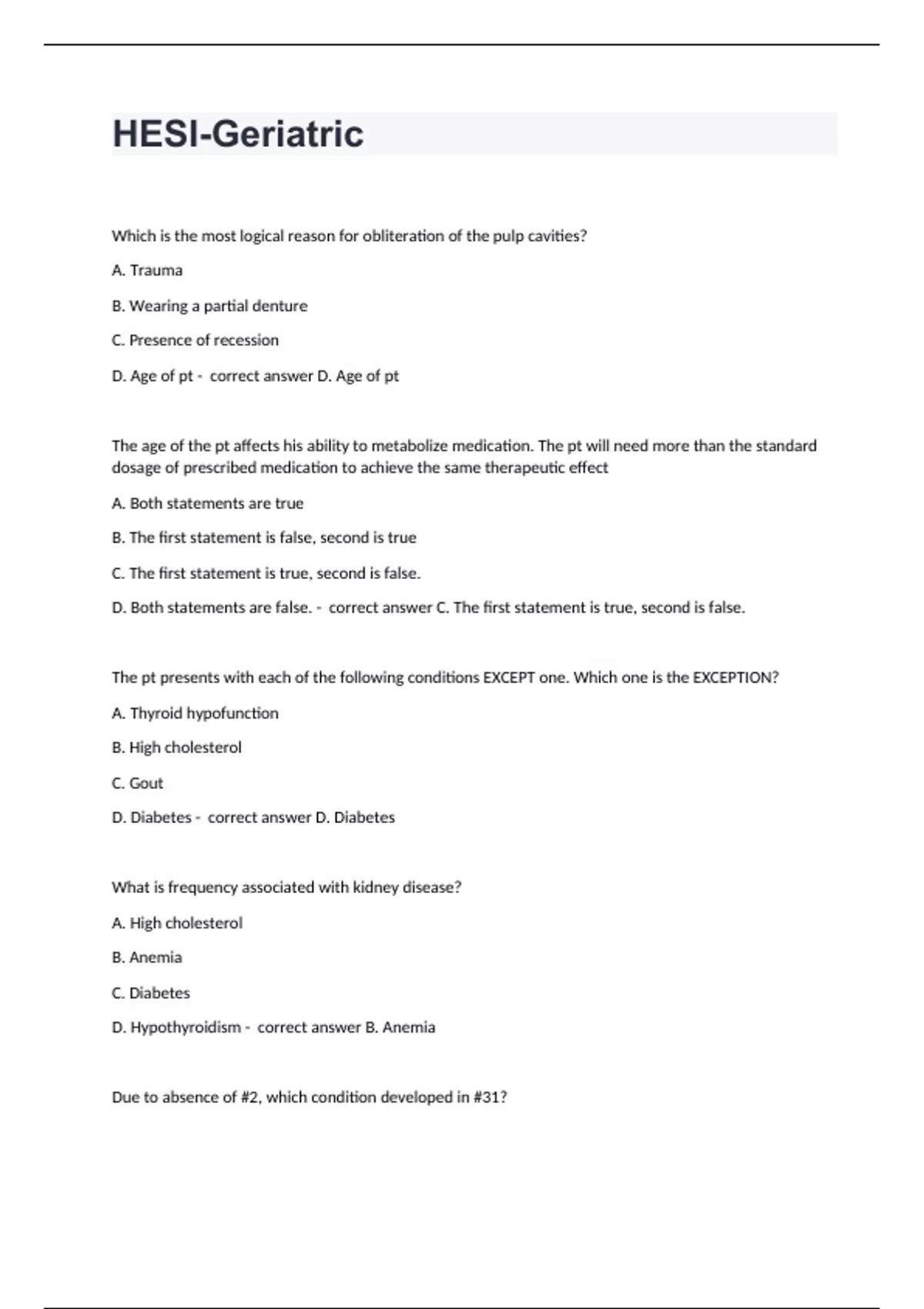 HESI-Geriatric questions with answers graded A+ 2024/2025 - Geriatric ...