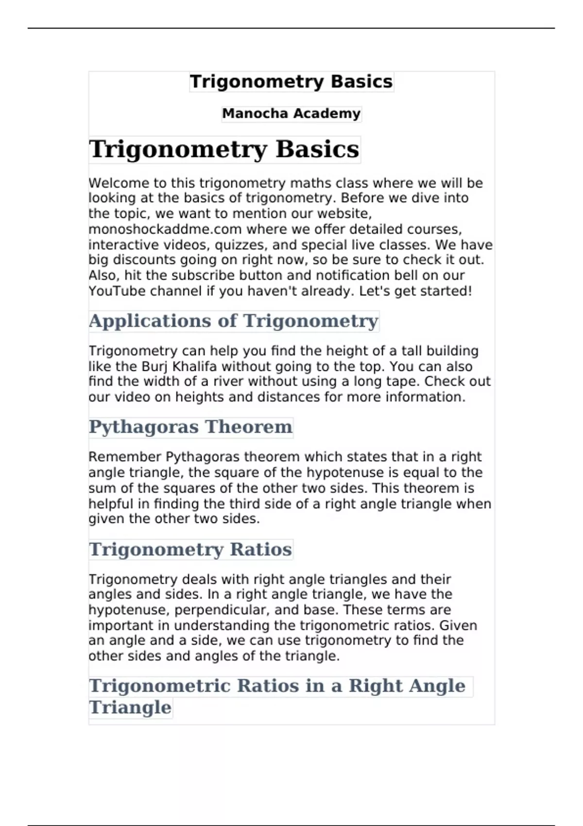 Summary Trigonometry Basics easy tricks to know - Mathematics - Stuvia US
