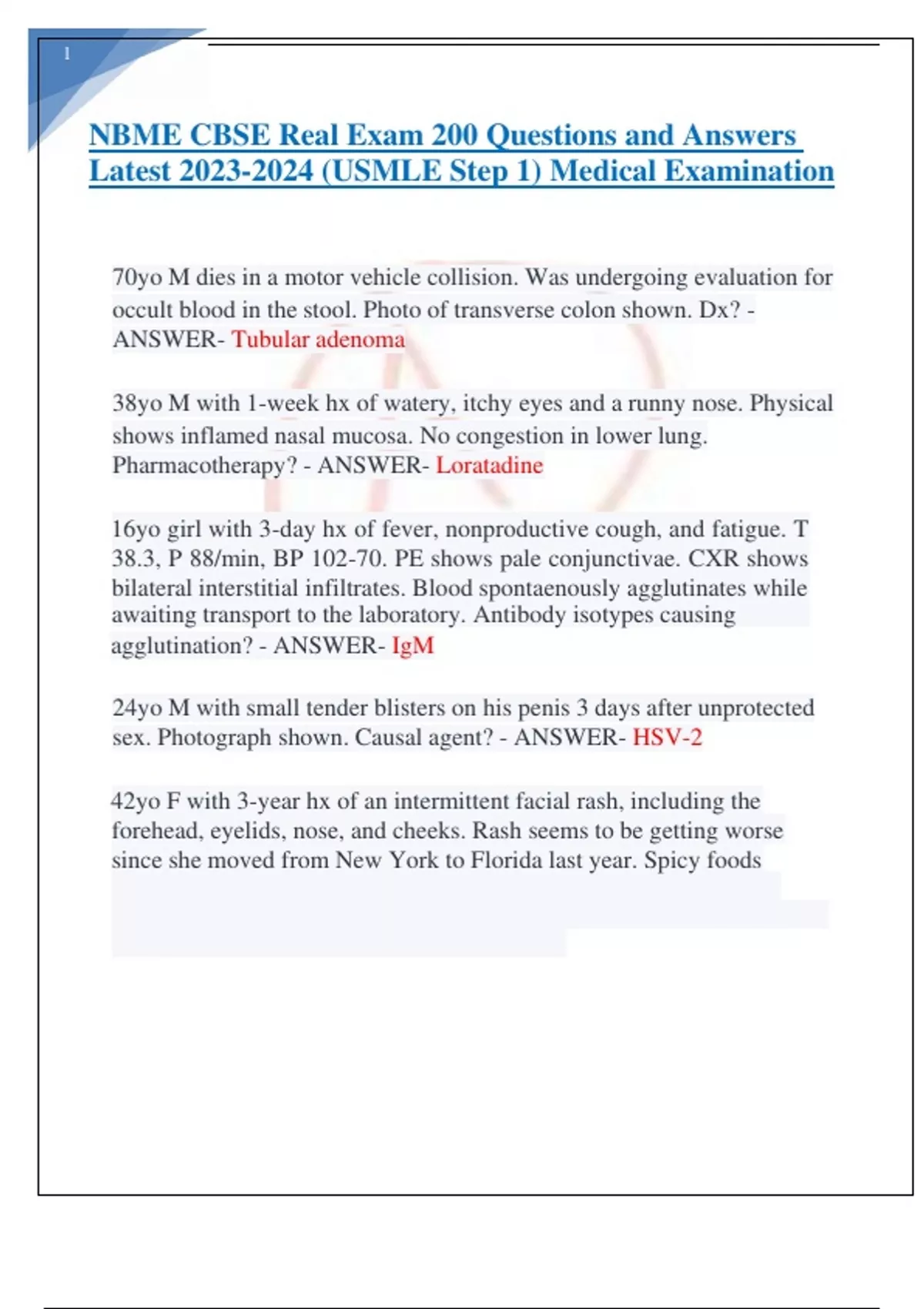 NBME CBSE Real Exam 200 Questions and Answers Latest (USMLE Step 1 ...