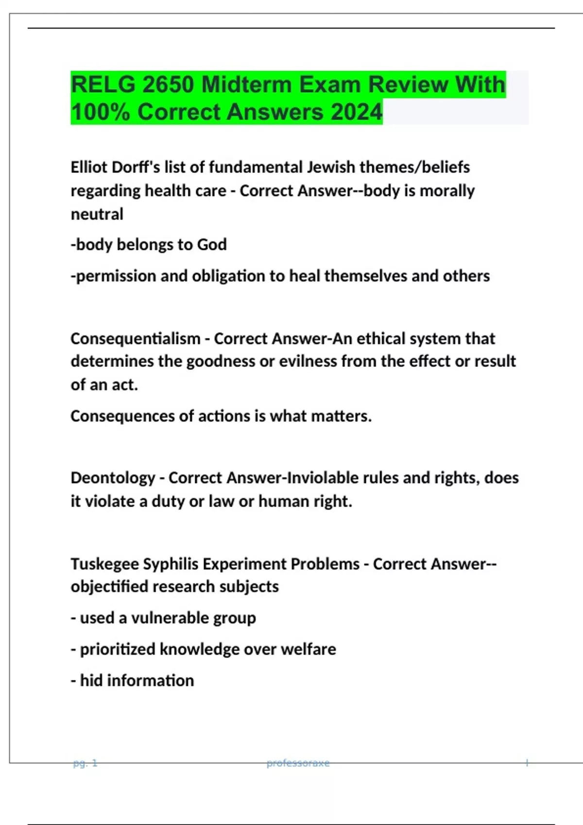 RELG 2650 Midterm Exam Review With 100% Correct Answers 2024 - RELG ...