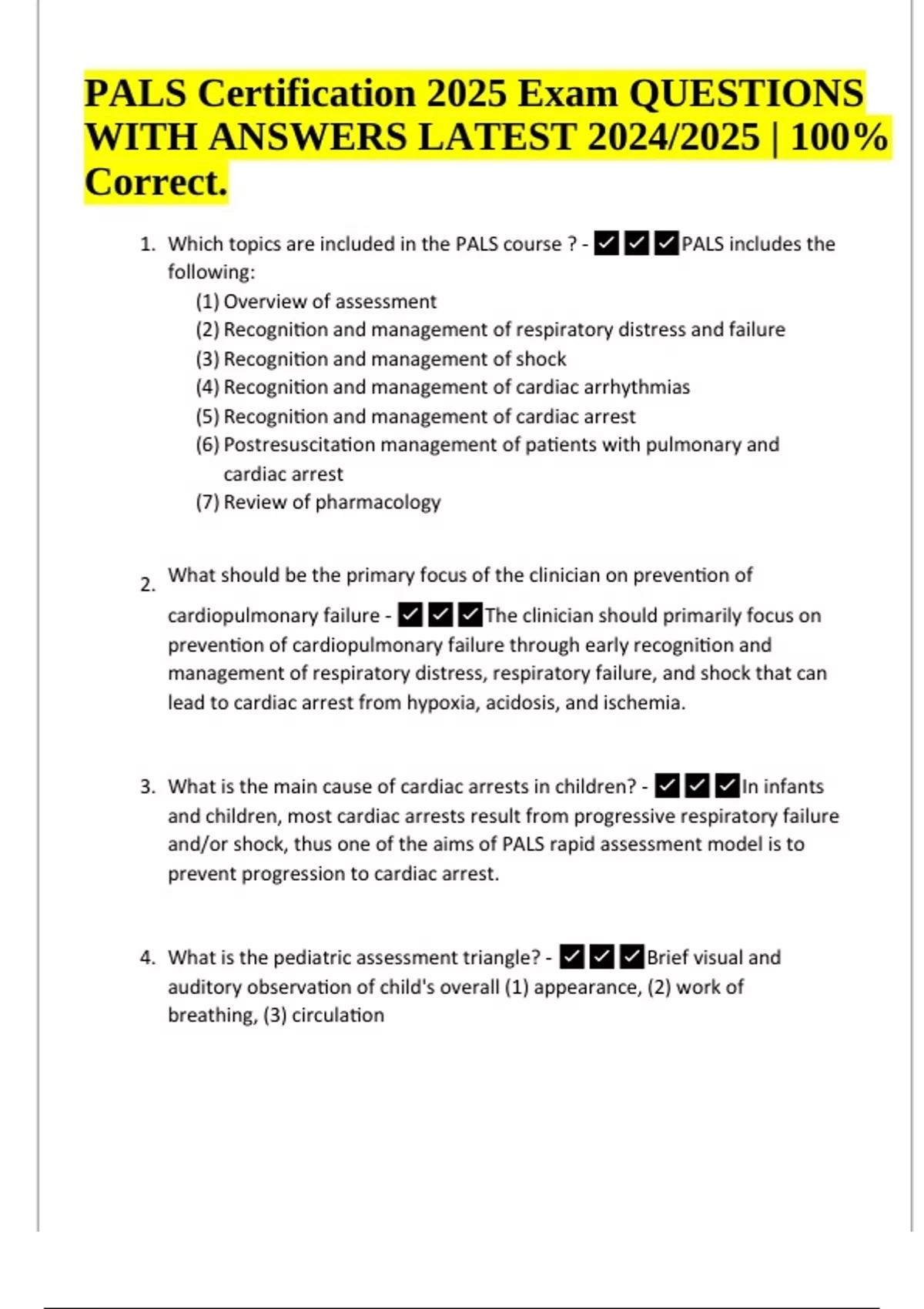 PALS Certification 2025 Exam QUESTIONS WITH ANSWERS LATEST 2024/2025 ...
