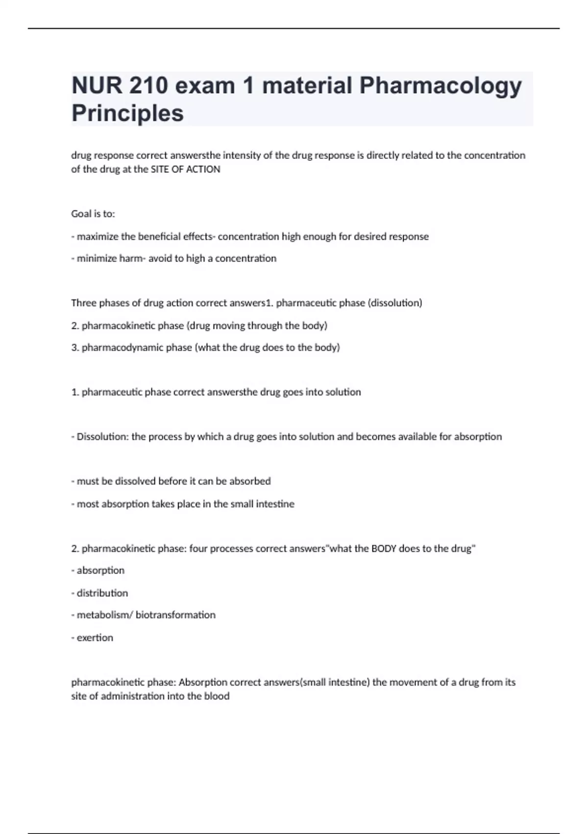NUR 210 exam 1 material Pharmacology Principles with correct answers ...