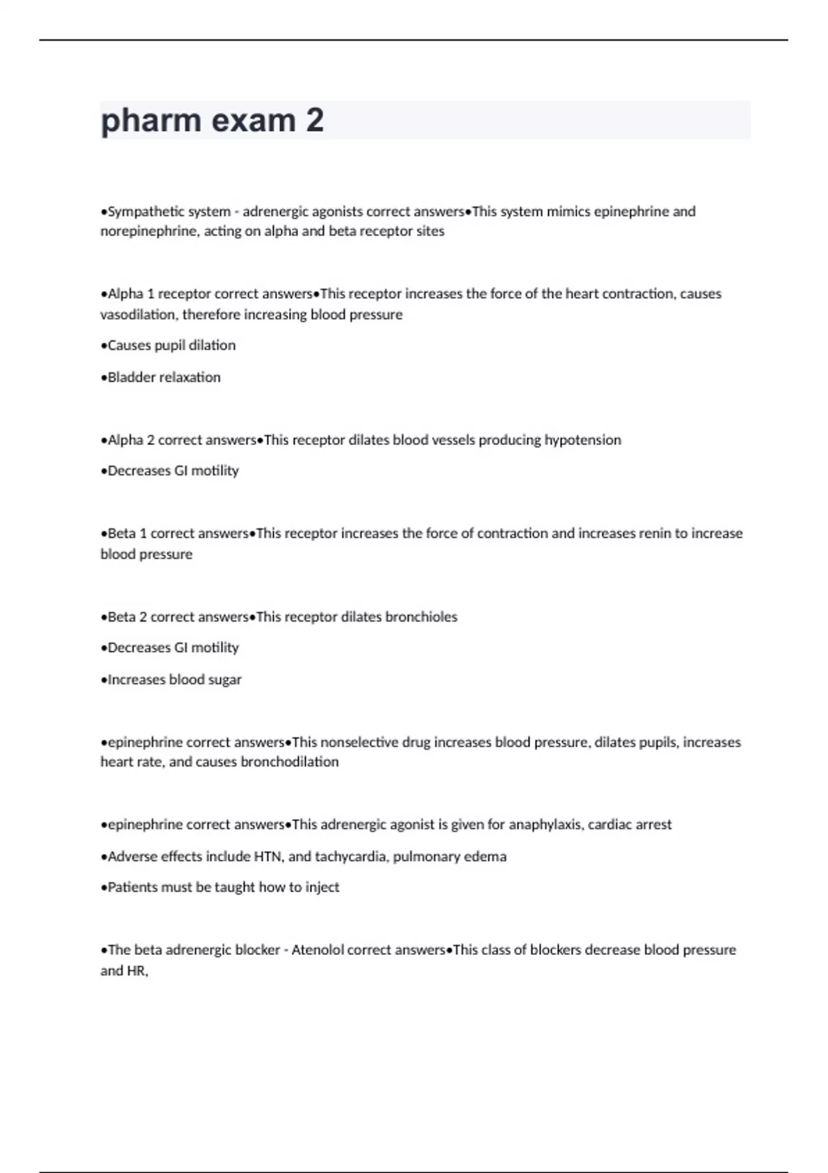 pharm exam 2 2024 with 100% complete answers - Pharm e - Stuvia US