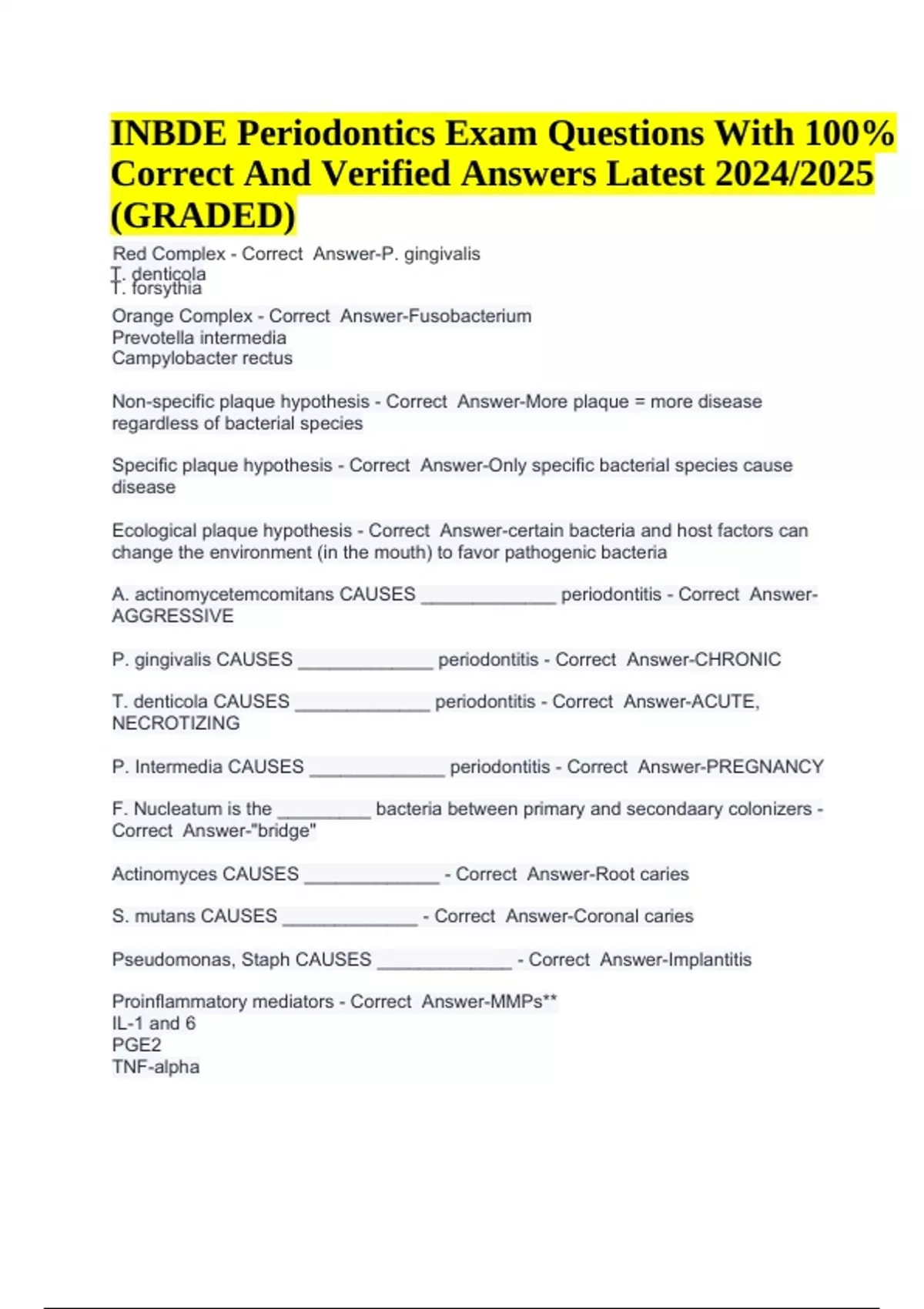 INBDE Periodontics Exam Questions With 100% Correct And Verified ...