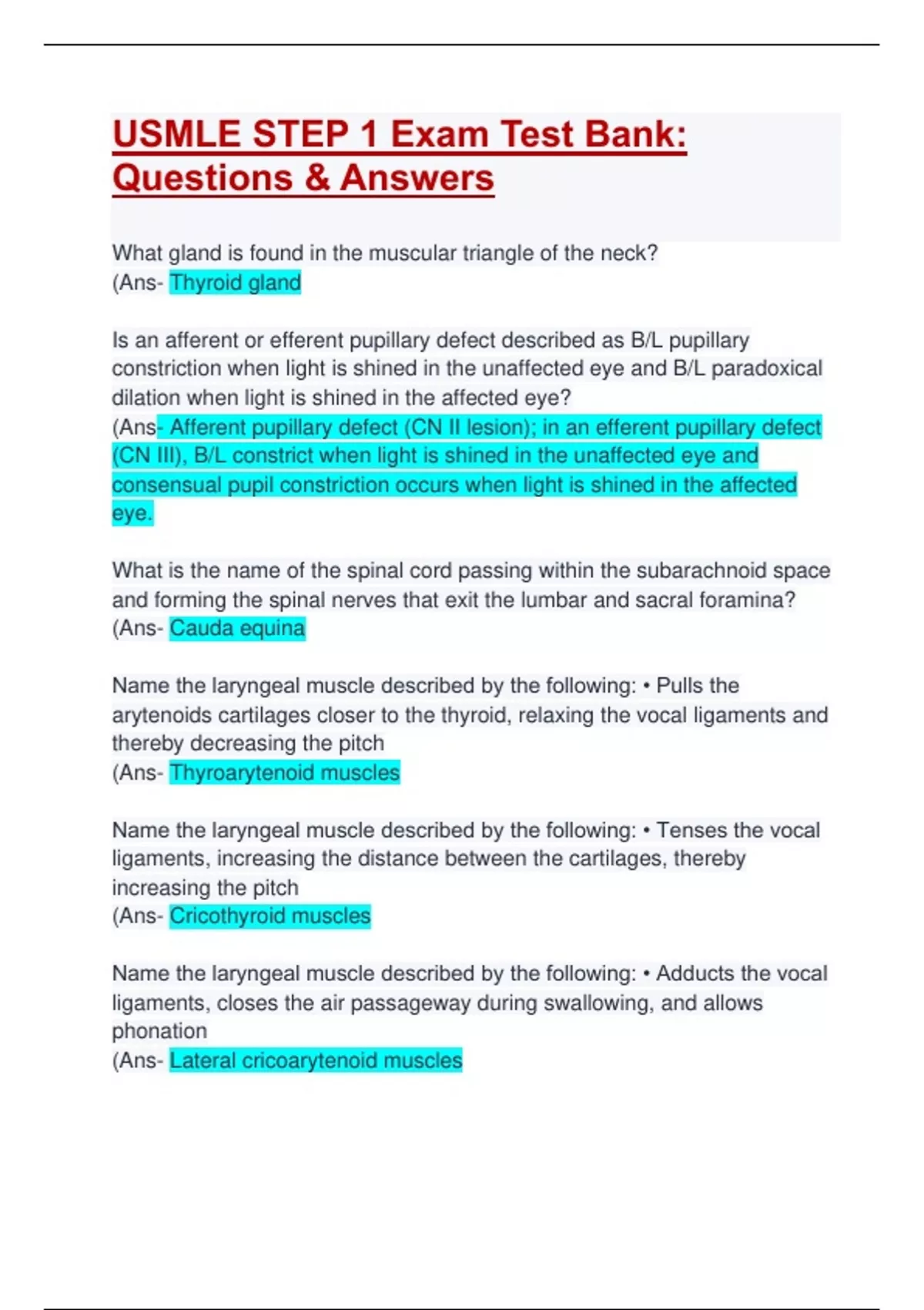 USMLE STEP 1 Exam : 100% Verified Questions & Answers: Complete Updated ...