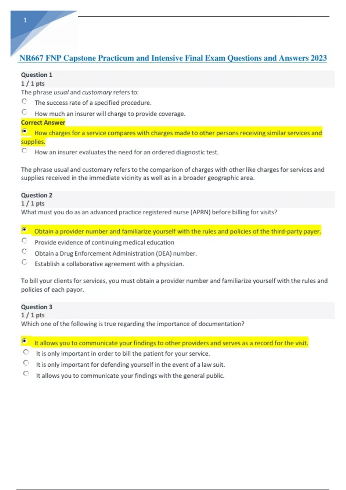 NR667 FNP Capstone Practicum and Intensive Final Exam Questions and ...