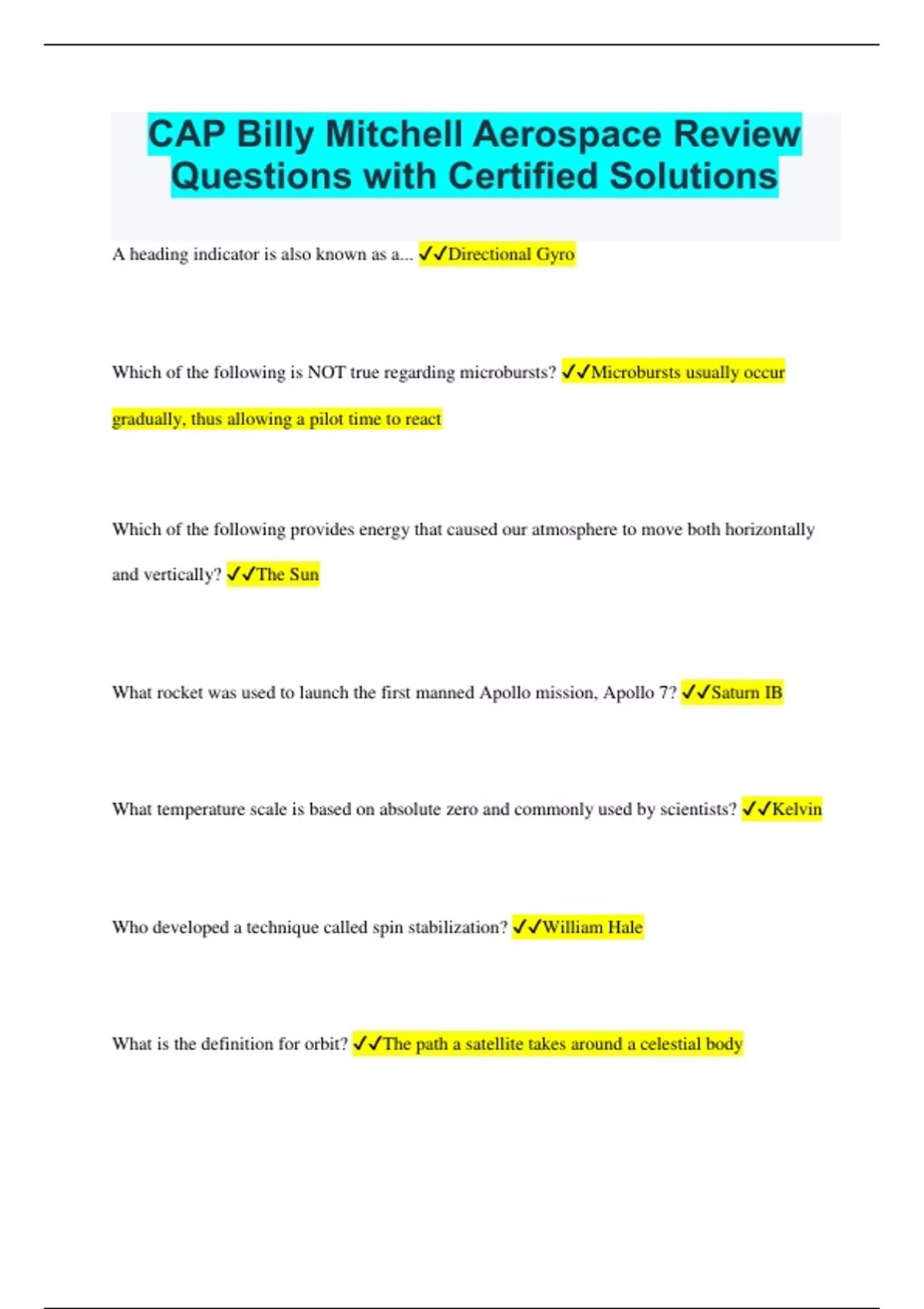 CAP Billy Mitchell Aerospace Review Questions with Certified Solutions - CAP Billy Mitchell ...