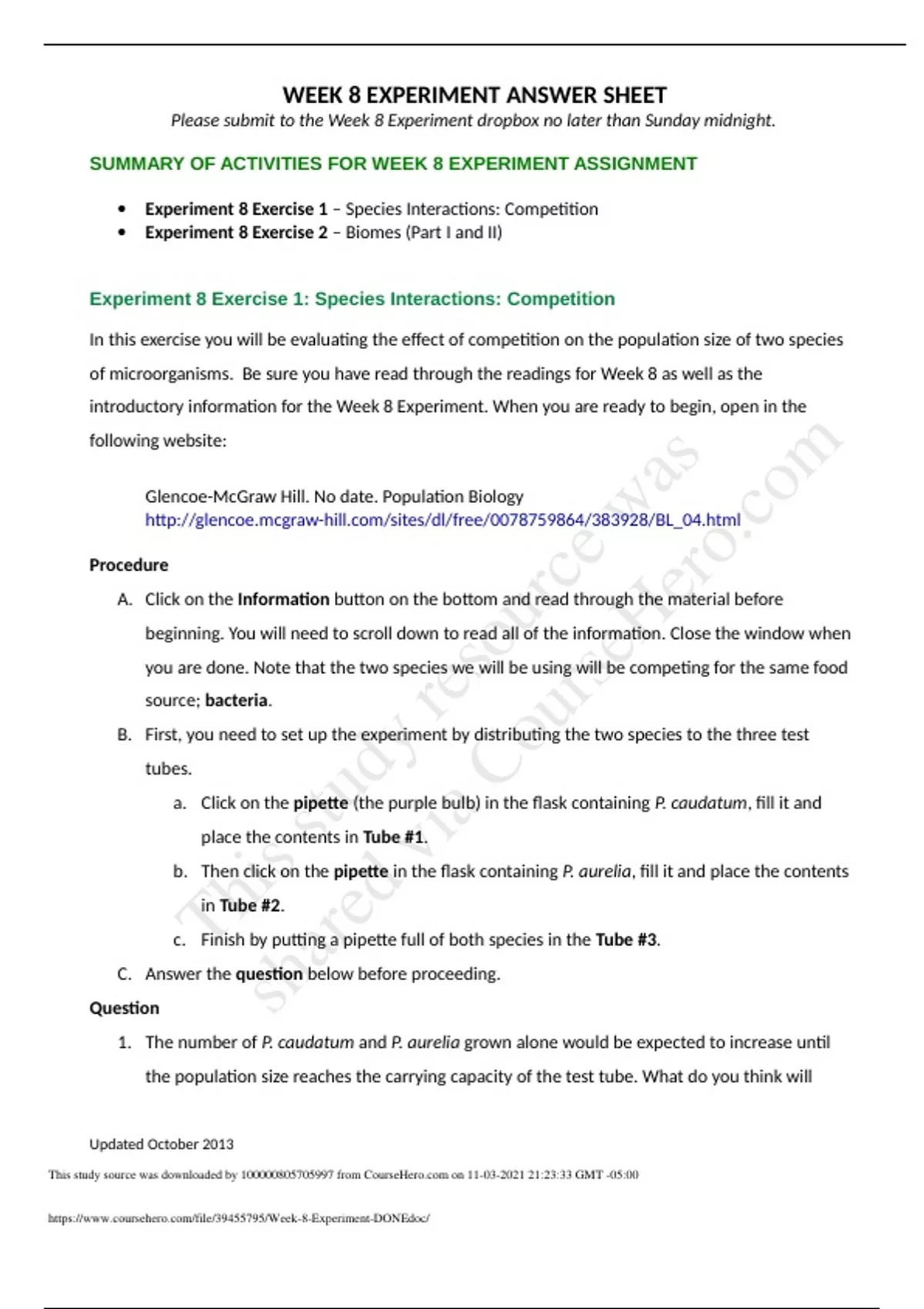B101 Week 4 Experiment Answer Sheet 1.2.3 - Stuvia US