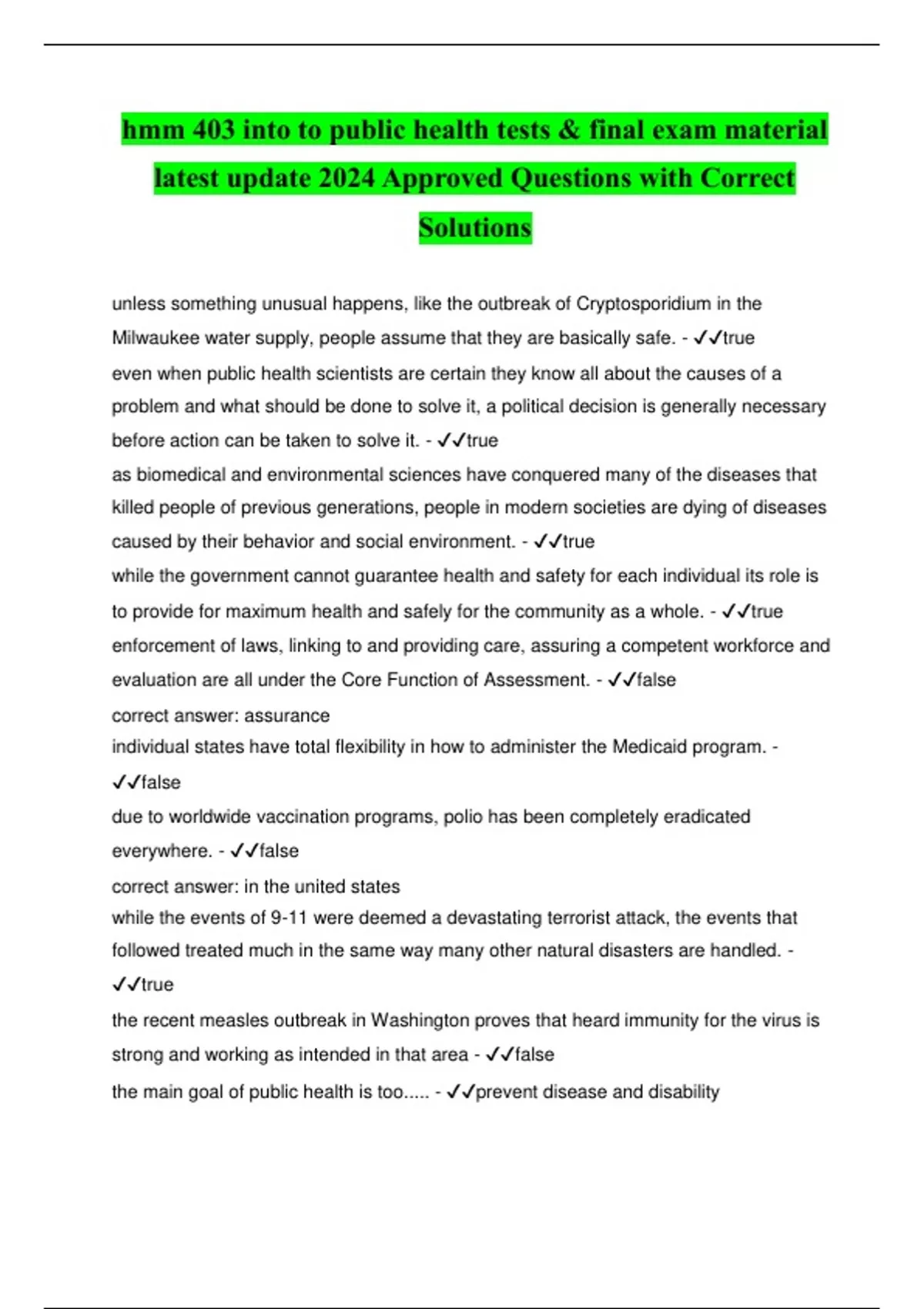 hmm 403 into to public health tests & final exam material latest update ...