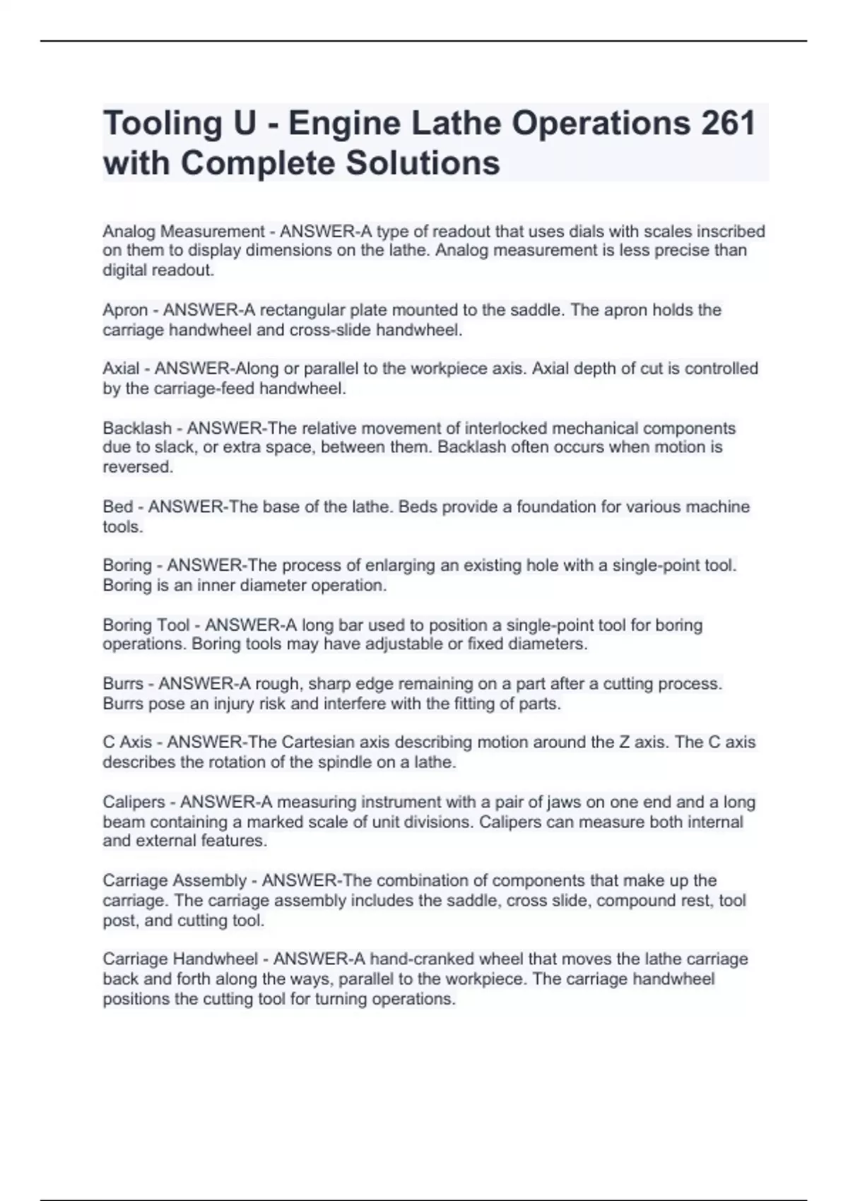 Tooling U - Engine Lathe Operations 261 with Complete Solutions ...