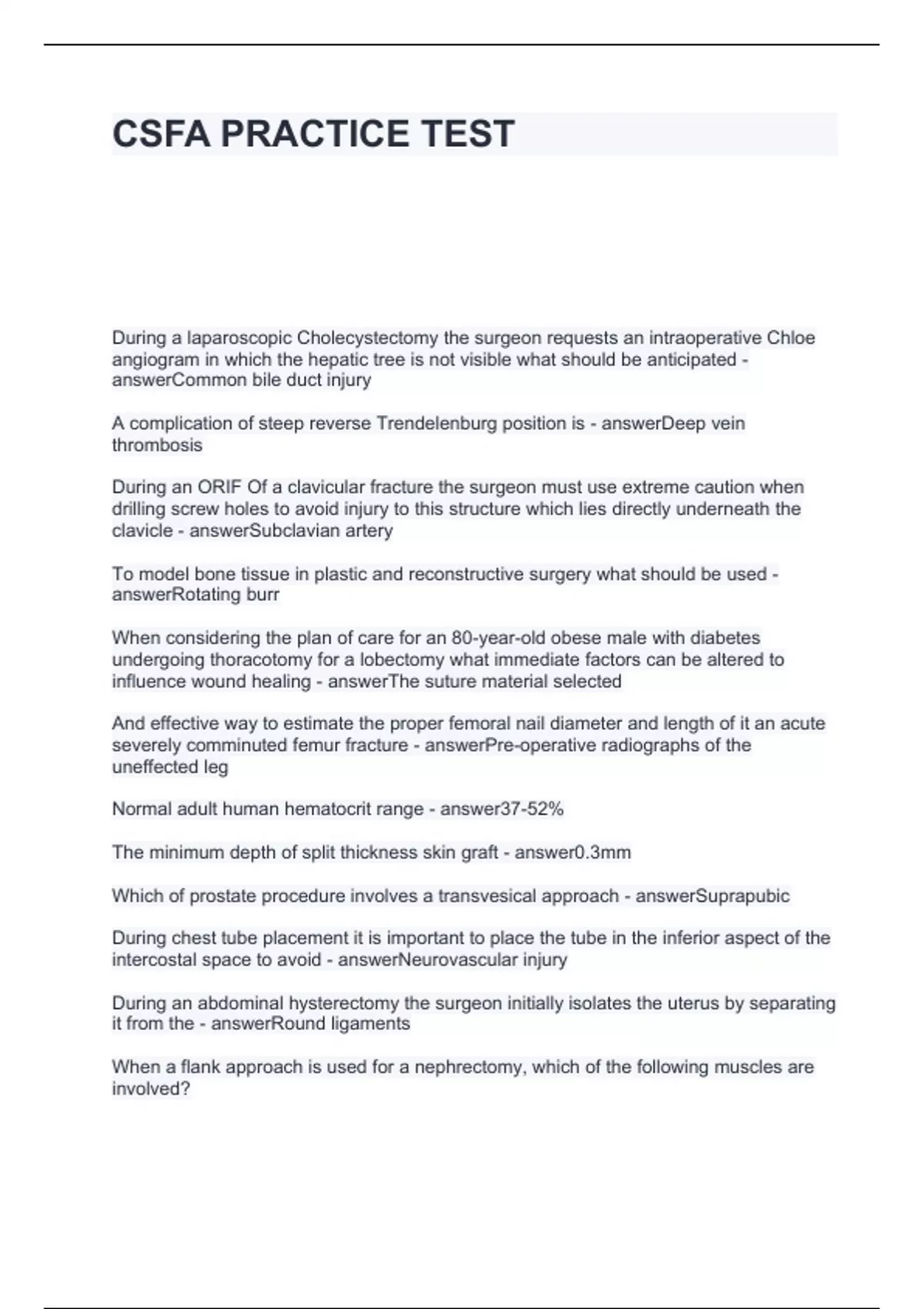 CSFA PRACTICE TEST QUESTIONS WITH SOLUTIONS 2024 - CFSA - Stuvia US