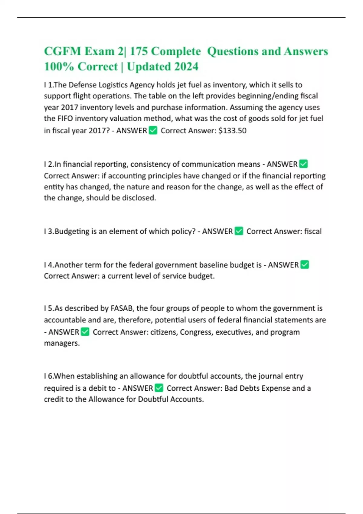 CGFM Exam 2| 175 Complete Questions and Answers 100% Correct | Updated ...