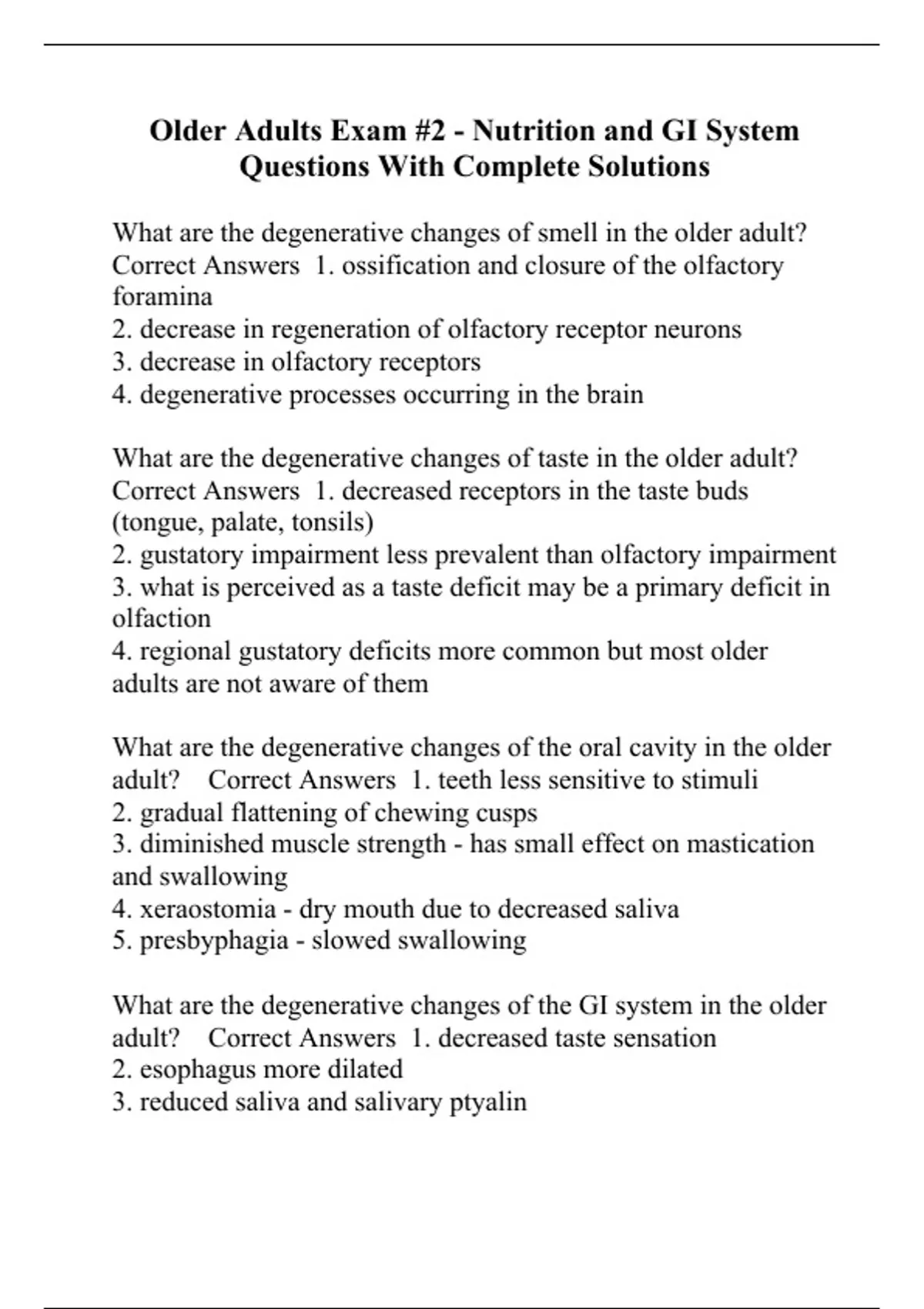 Older Adults Exam #2 - Nutrition and GI System Questions With Complete ...