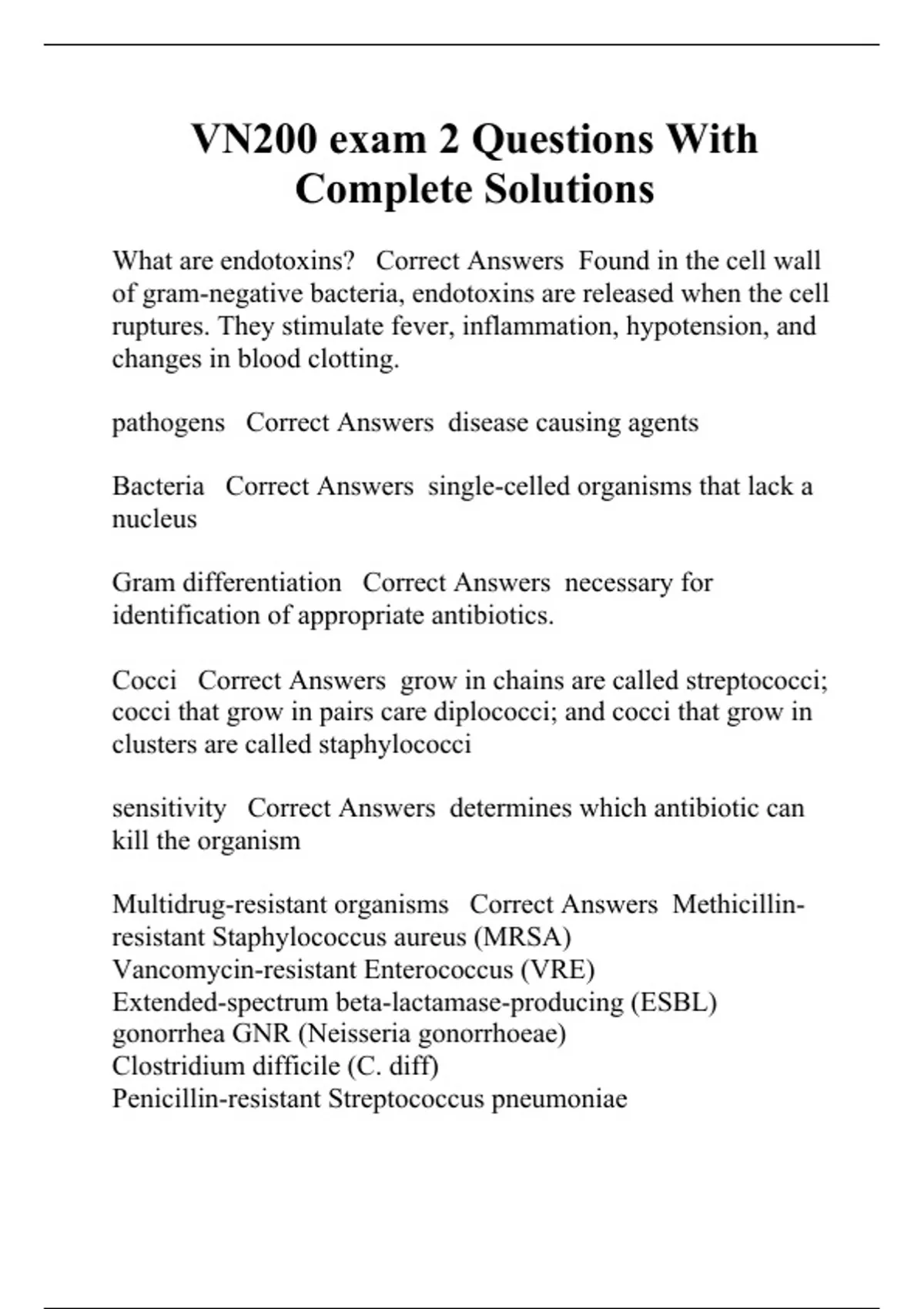 VN200 exam 2 Questions With Complete Solutions - VN200 - Stuvia US