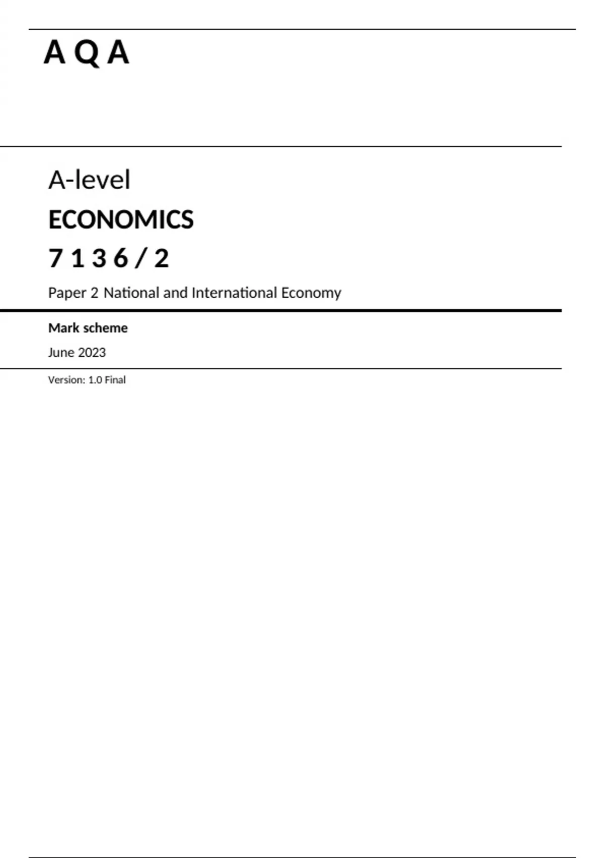 AQA A LEVEL ECONOMICS PAPER 1,2,3 JUNE 2023 QUESTION PAPER AND MARK ...