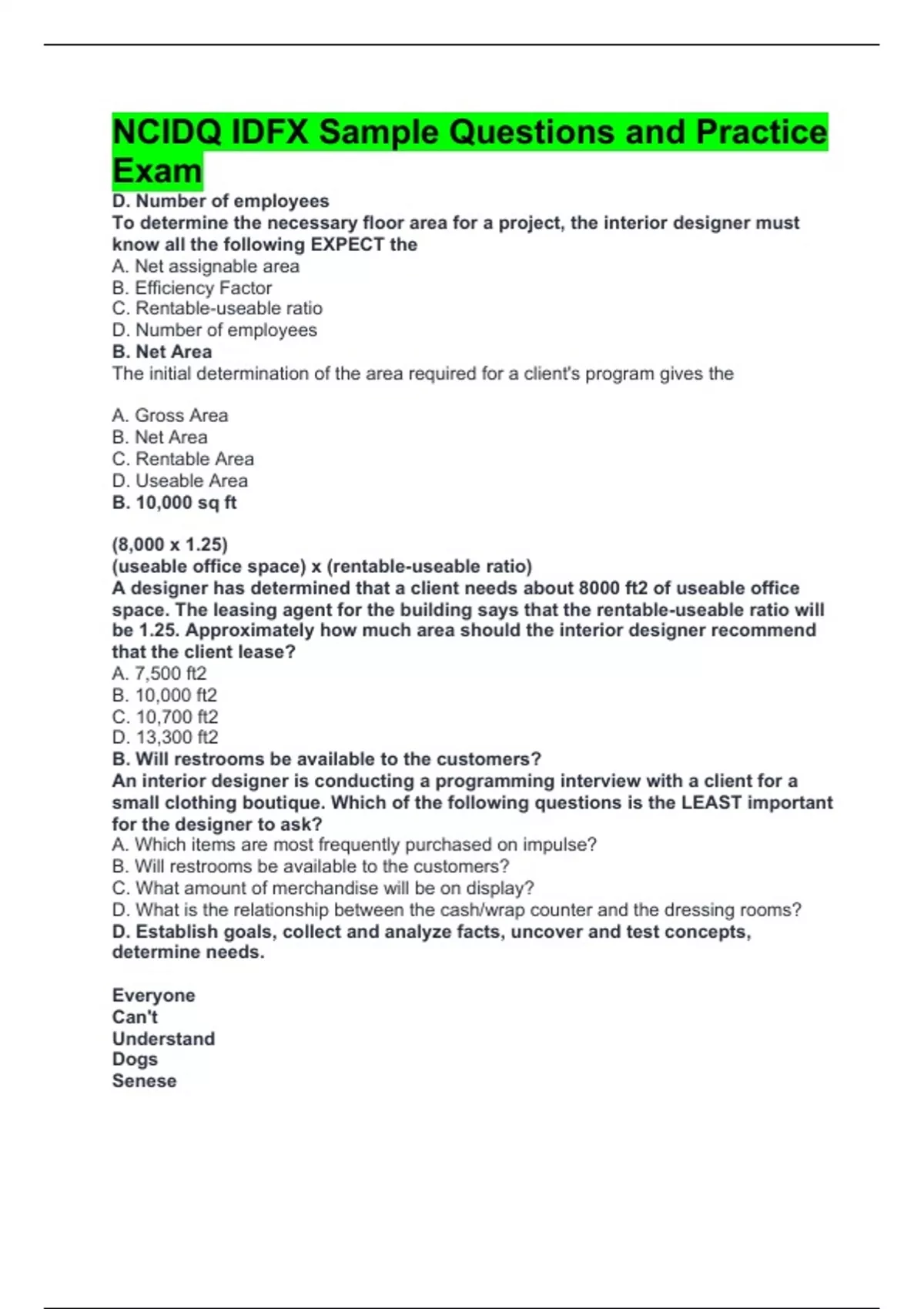 NCIDQ IDFX Sample Questions and Practice Exam - NCIDQ IDFX - Stuvia US