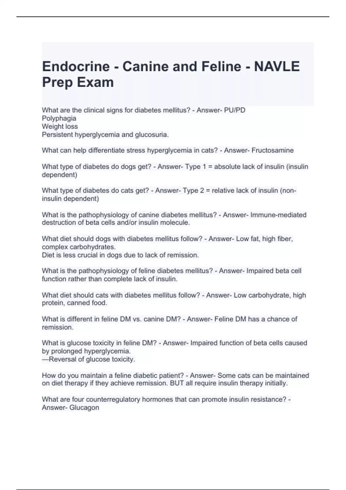 Endocrine - Canine and Feline - NAVLE Prep Exam 2024 Questions and ...