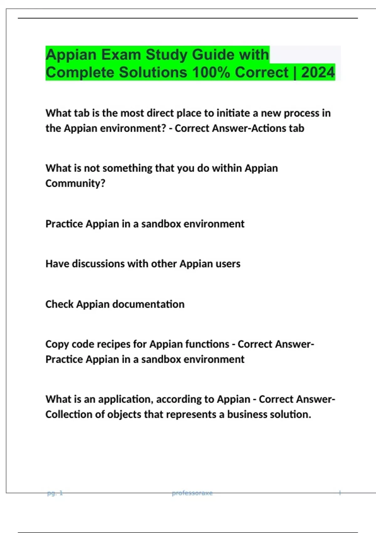 Appian Exam Study Guide with Complete Solutions 100% Correct | 2024 ...